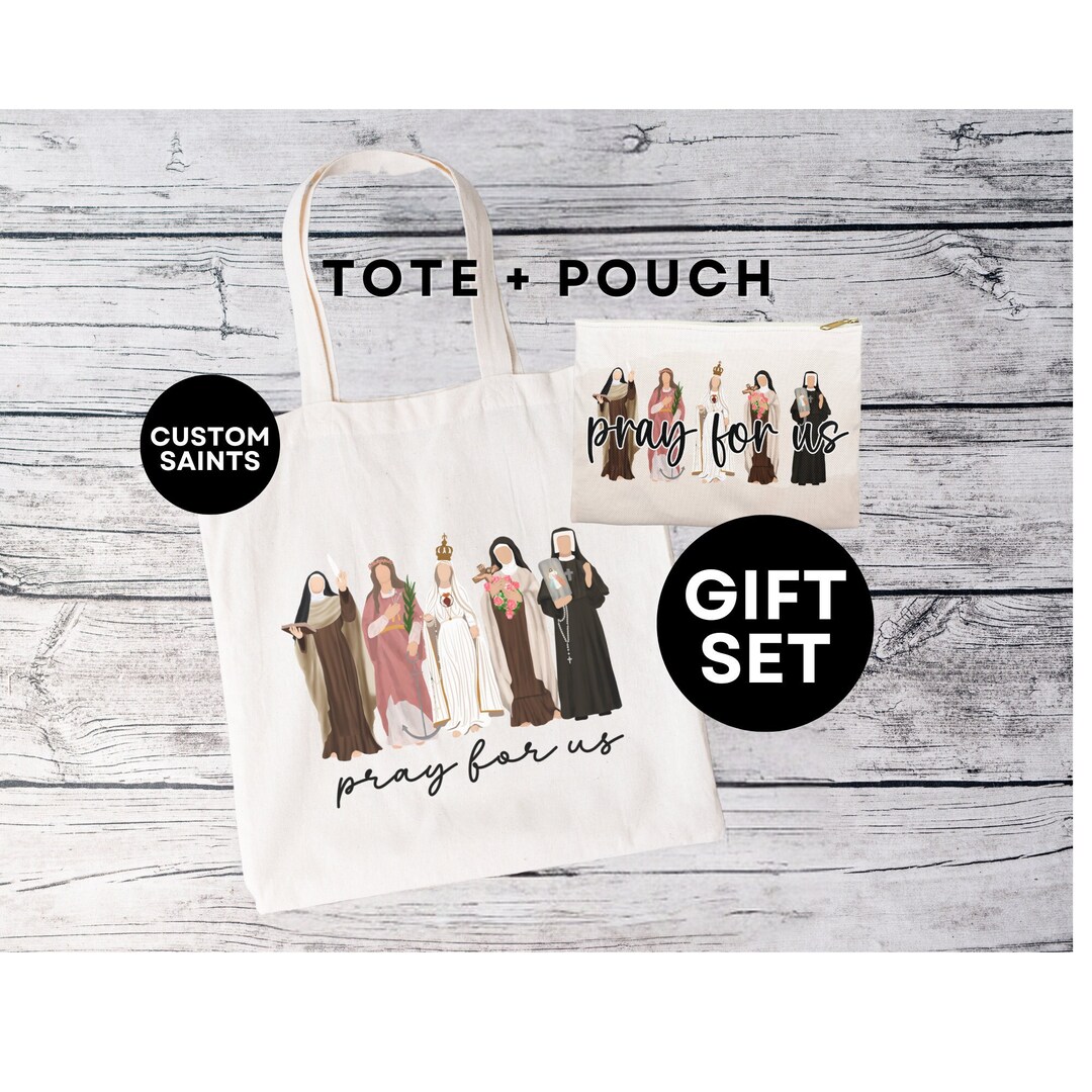 Custom Catholic Gift Set, Catholic Tote Bag and Rosary Pouch, Catholic ...