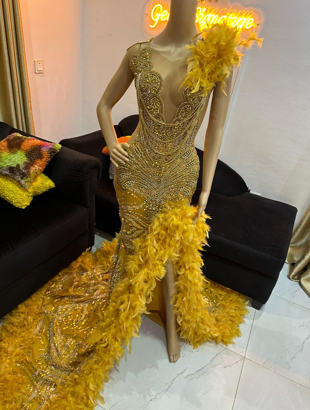 Goddess Prom Evening Dresses, African Lace Gold Prom Wedding Reception ...