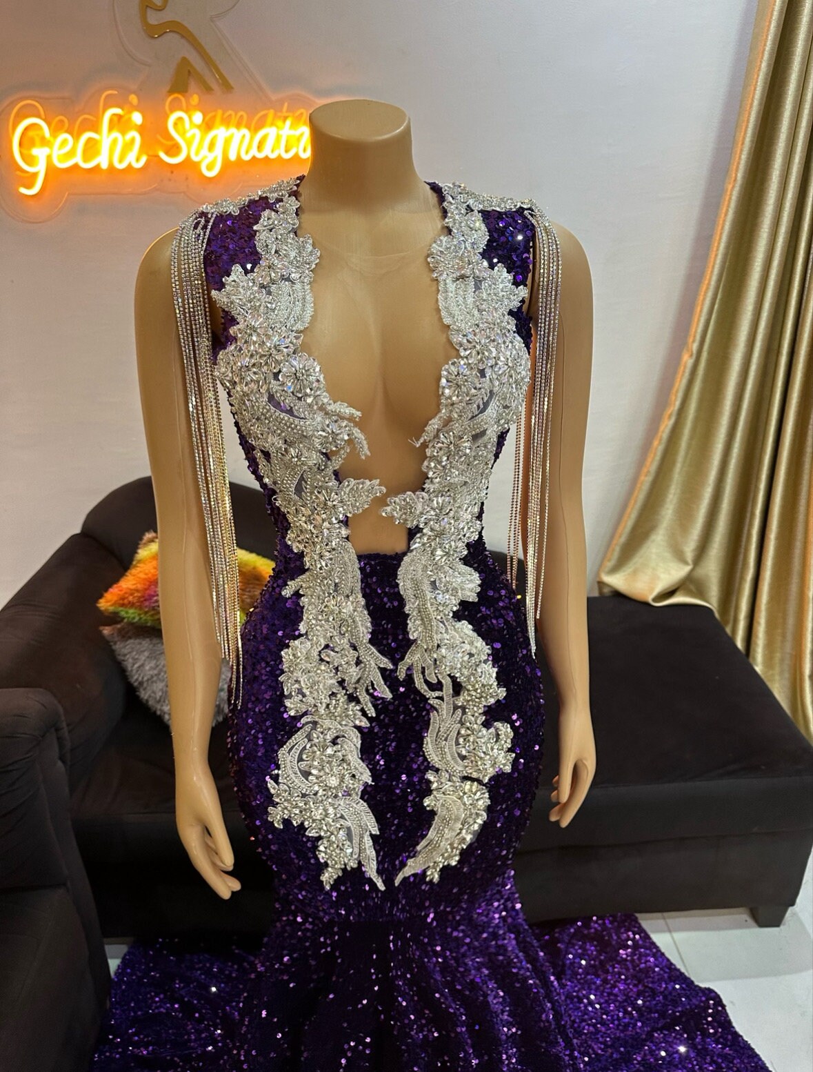 Long Purple Sequin Dress, Prom Dress, Wedding Reception Dress, Party ...