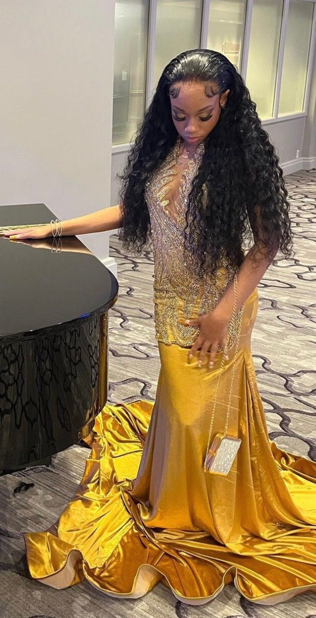 Mermaid Gold Prom Dress, Evening Reception Gown, Gold Wedding Reception ...