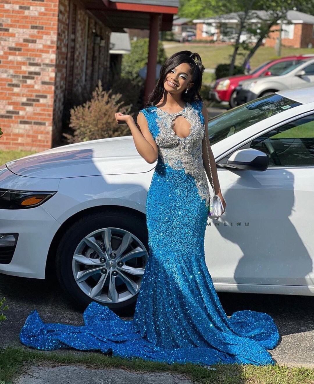 Long Turquoise Blue Fitted Velvet Sequins Prom Dress, Sleeveless ...