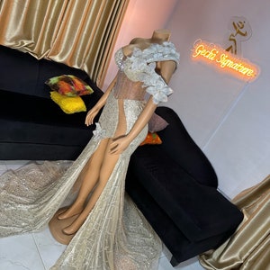 Silver Corset Dress, African Prom Dress With Slit, Wedding Reception ...