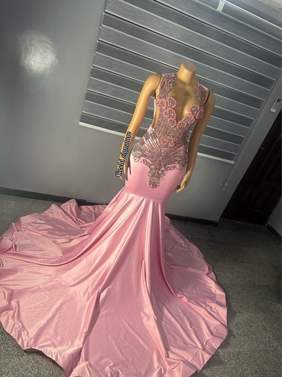 Pink Rhinestone Prom Dress, Baby Pink Mermaid Prom Gown, Prom Dresses ...