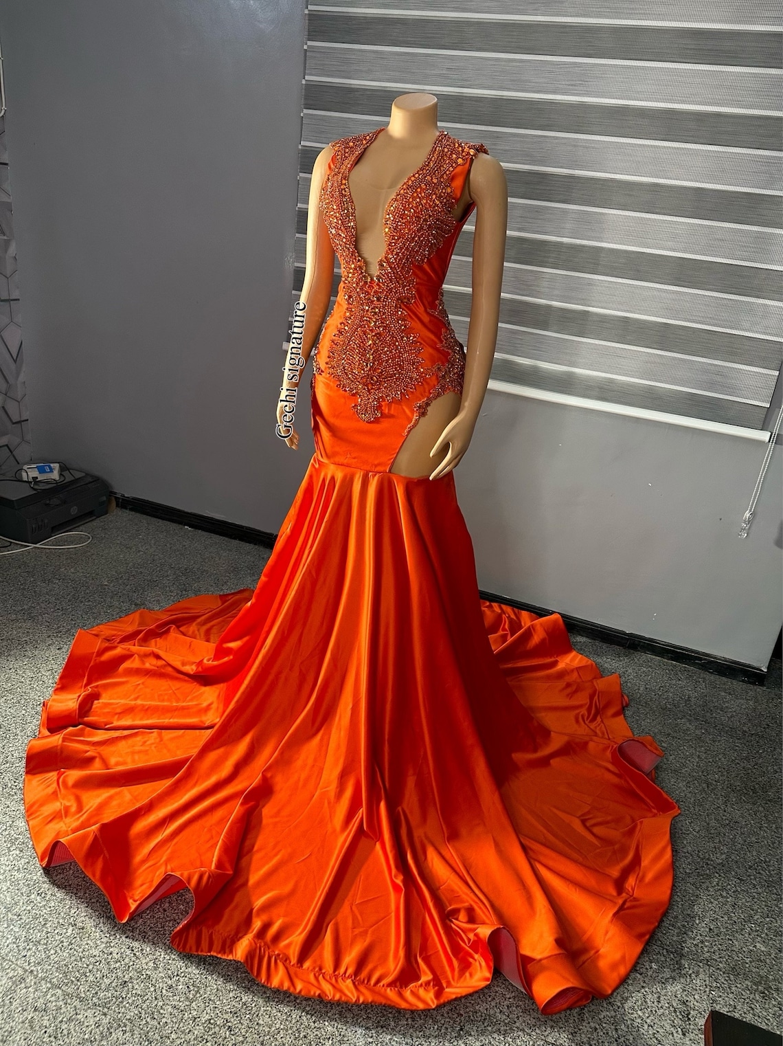 Elegant Orange Prom Dress, Mermaid Luxury Silk Long Prom Dresses, African Prom Dress, Reception ...