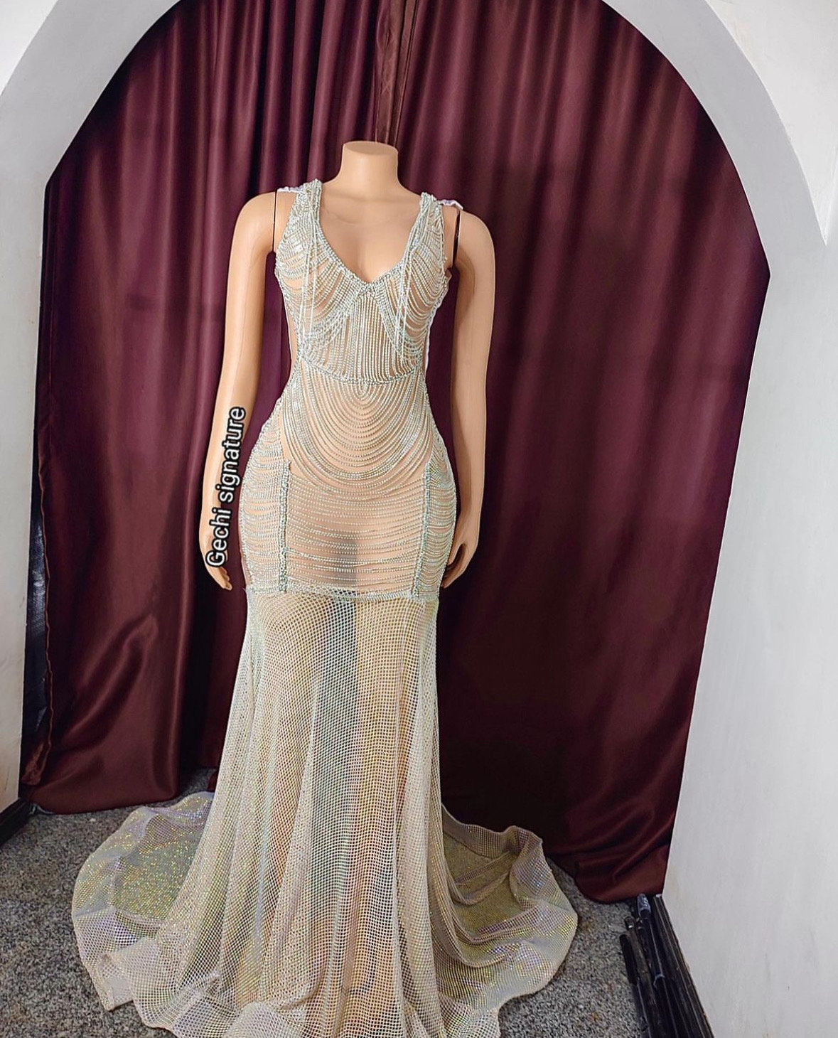 Sexy Luxury Sheer Illusion Prom Dress, Silver Transparent Prom Dress ...