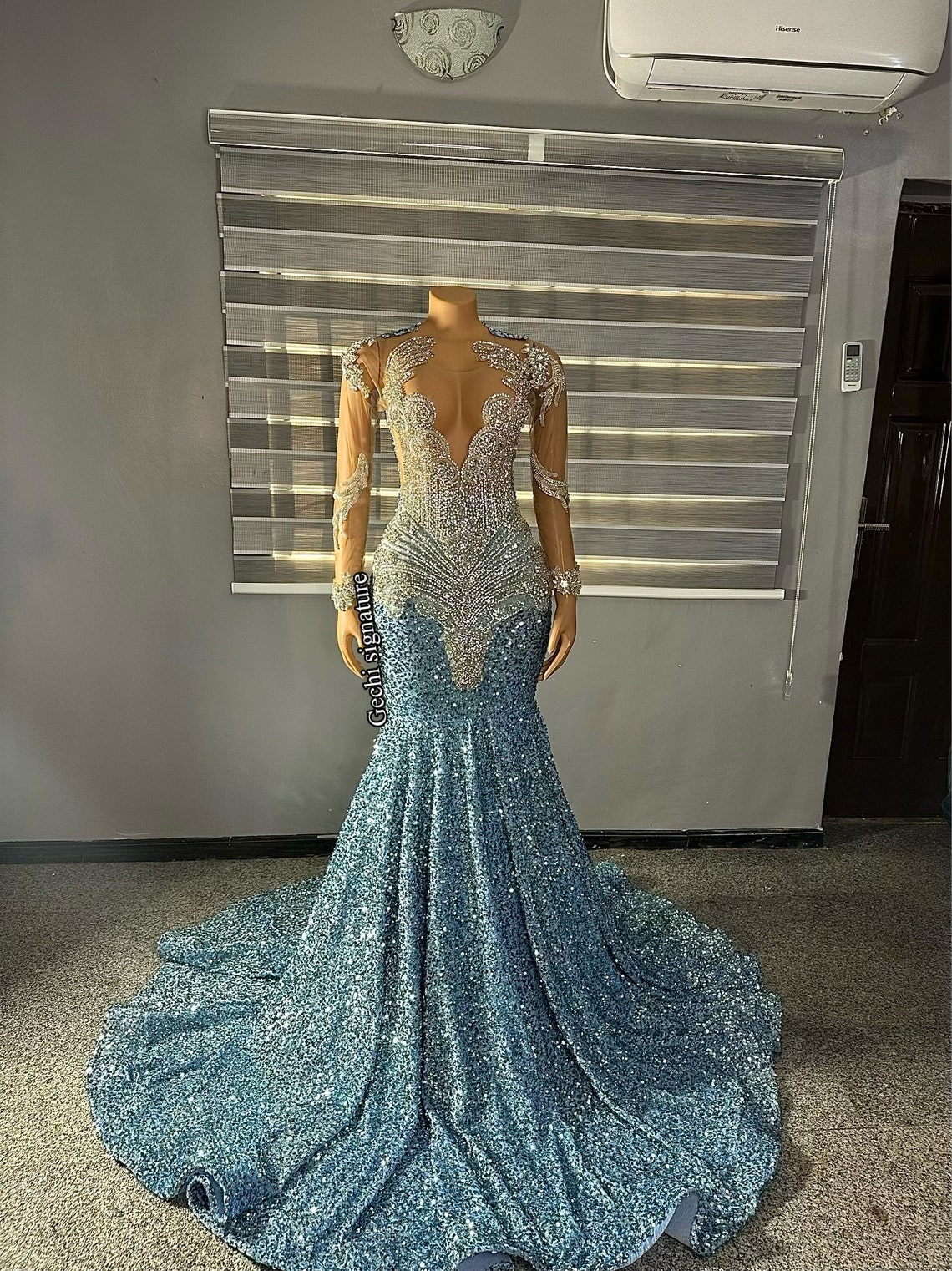 Prom Wedding Dress With Sleeves, Diamond Rhinestone Prom Dress ...