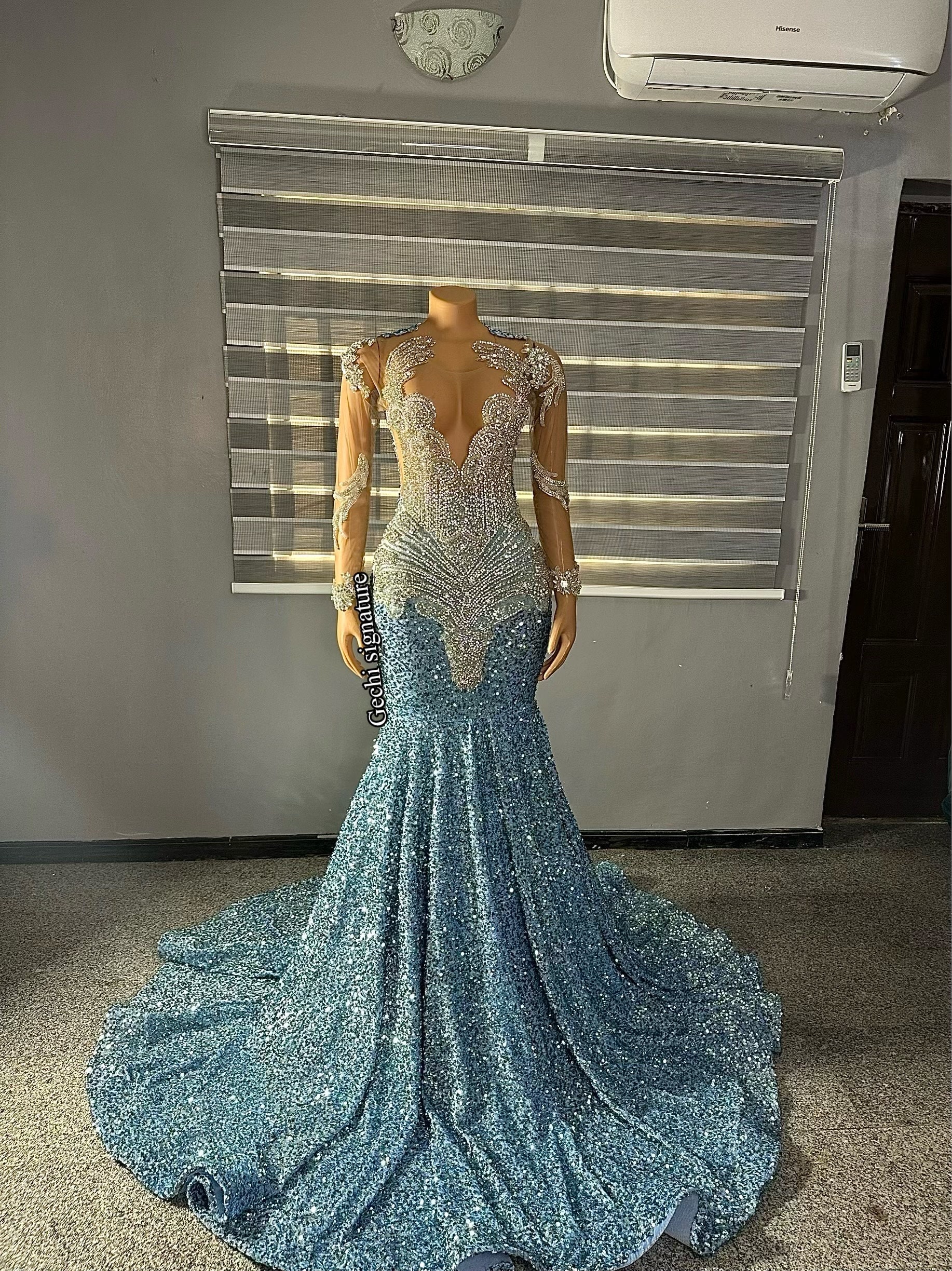 Prom Wedding Dress With Sleeves, Diamond Rhinestone Prom Dress ...