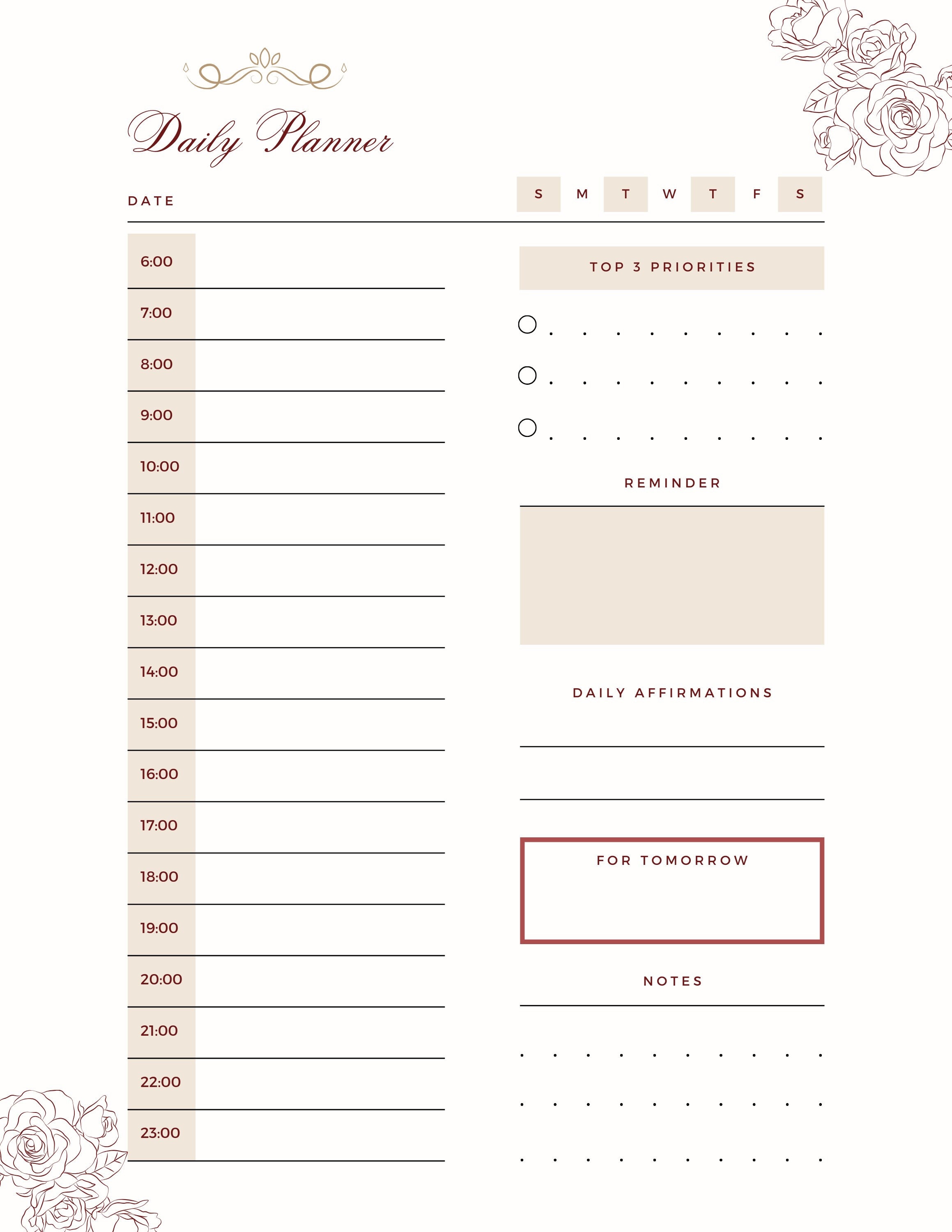 Coquette Daily Planner Printable, Hourly Planner, Time Blocking ...