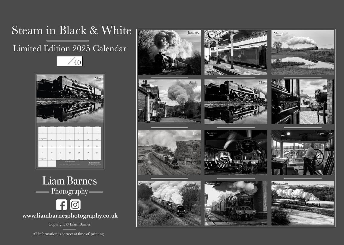 2025 Steam Railways in Black and White Calendar - Liam Barnes ...