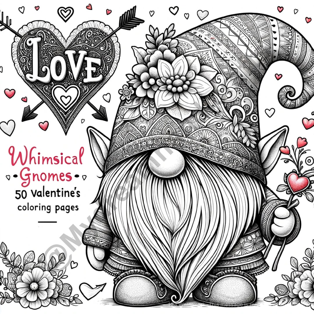 Whimsical Gnomes in Love: 50 Valentine-themed Coloring Pages HD, Tablet ...