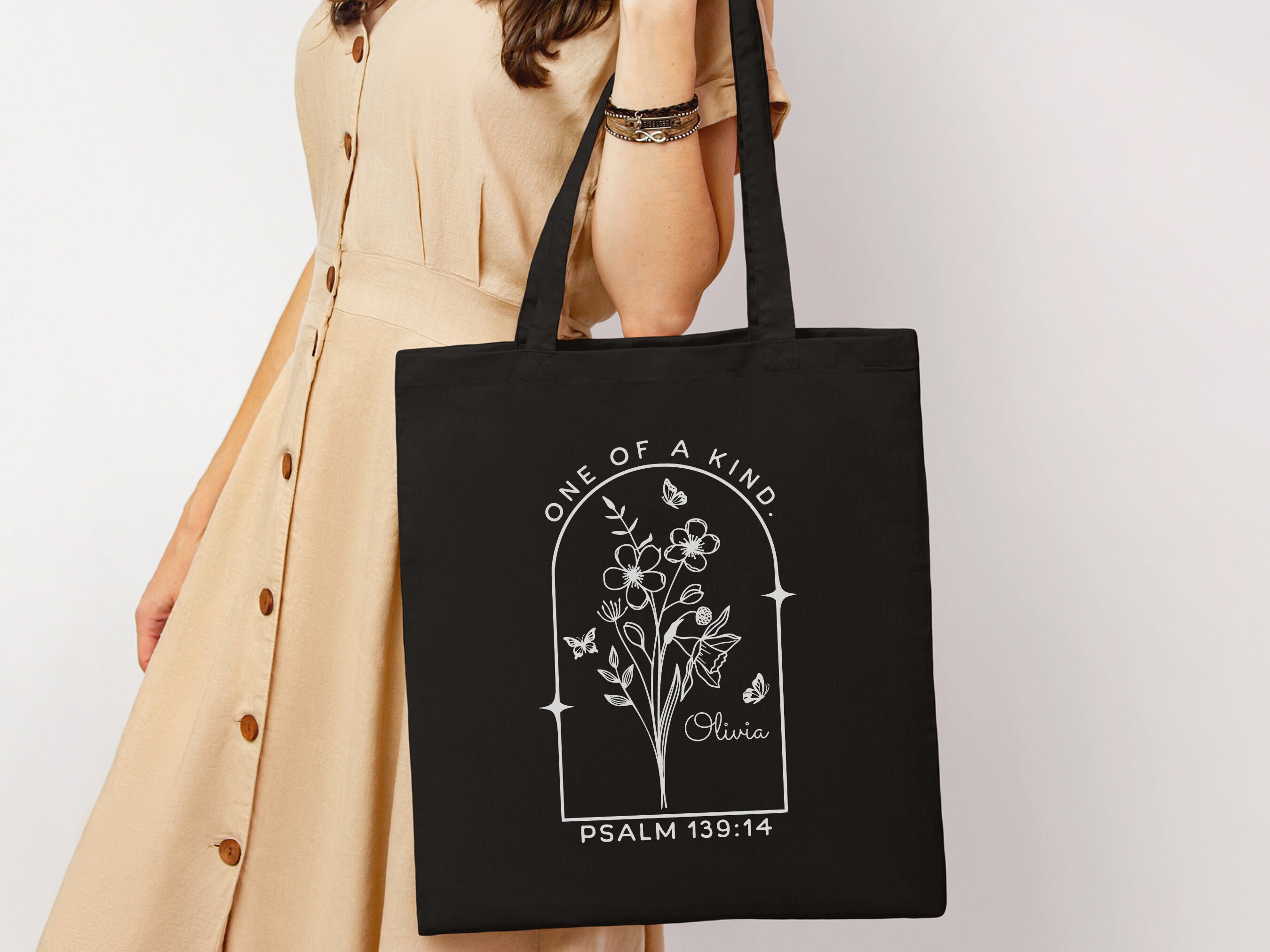 Birth Month Flower Christian Bible Verse Canvas Tote Bag,church Bible ...