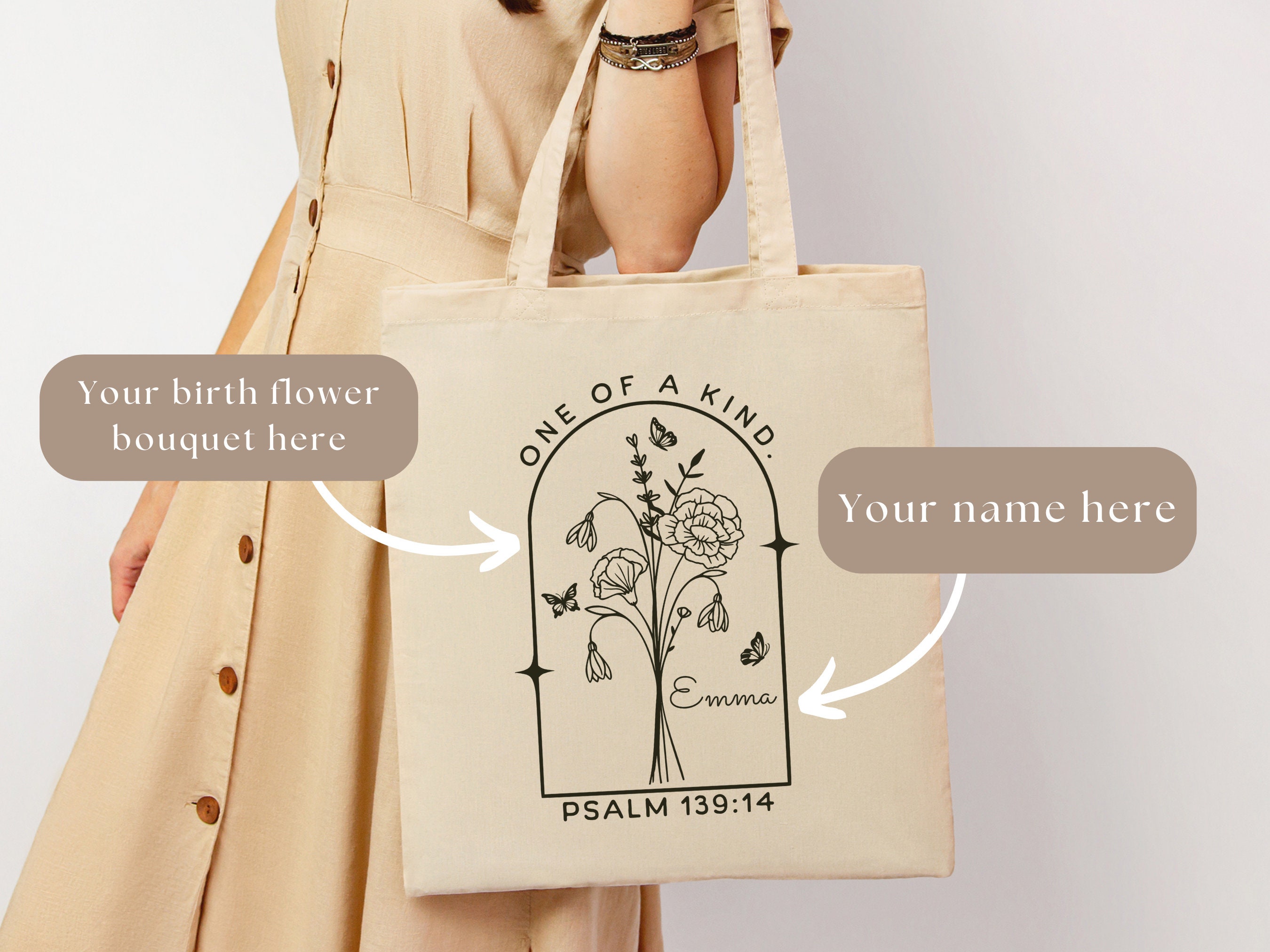 Birth Month Flower Christian Bible Verse Canvas Tote Bag,church Bible ...