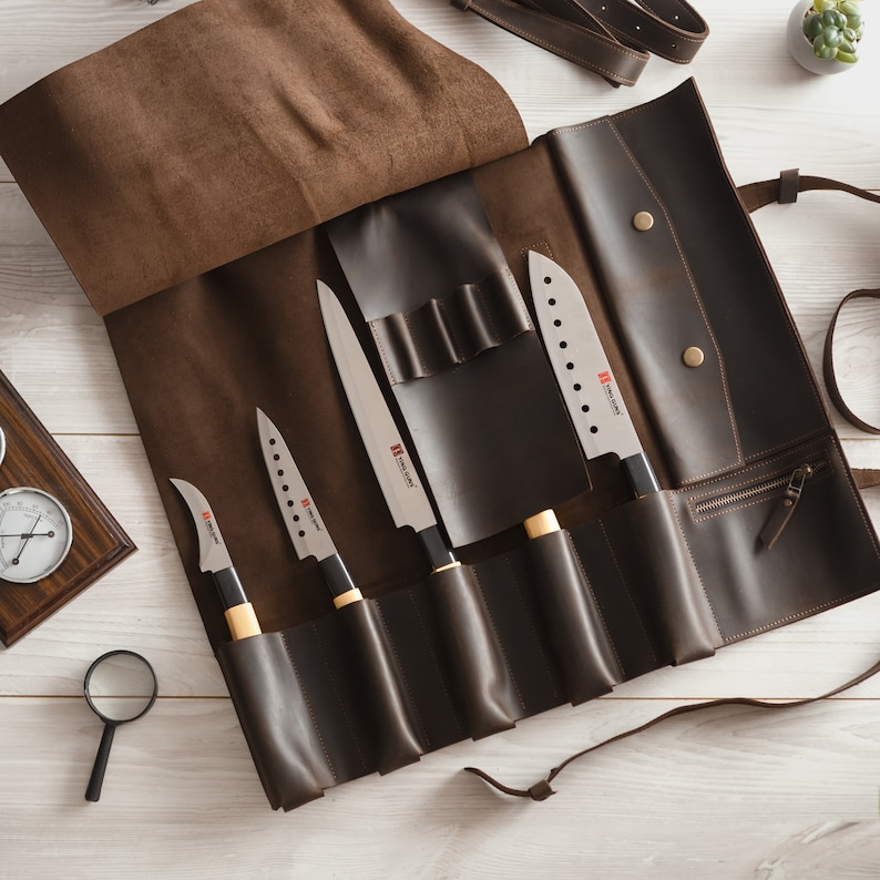 Leather Chef Roll, Knive Roll Wrap, Leather Knive Case, Chef Knife Bag ...
