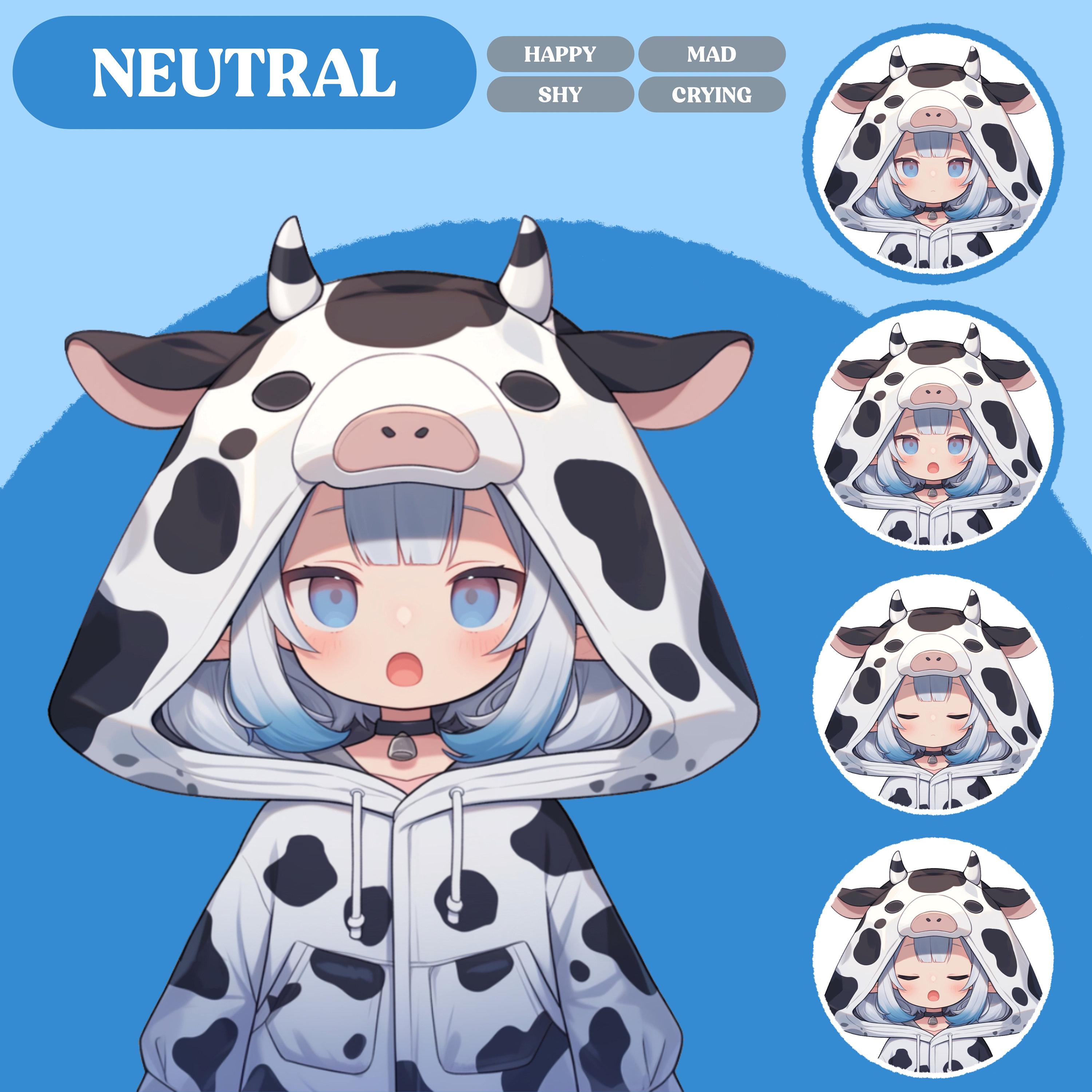 Pngtuber Model Cow Girl Pngtuber Premade Model Anime PNG Tuber Assets ...