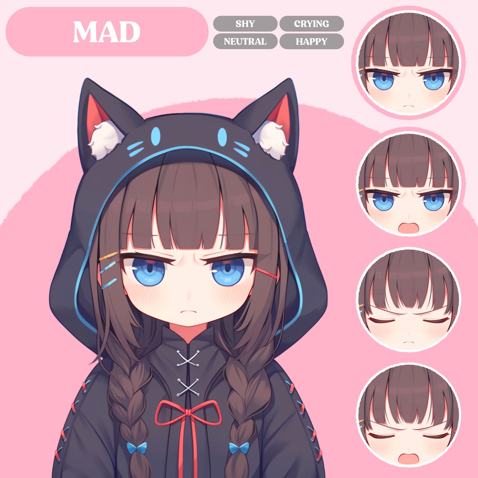 Pngtuber Model - 10 Outfits | Chibi Girl Pngtuber Premade Model | Chibi ...