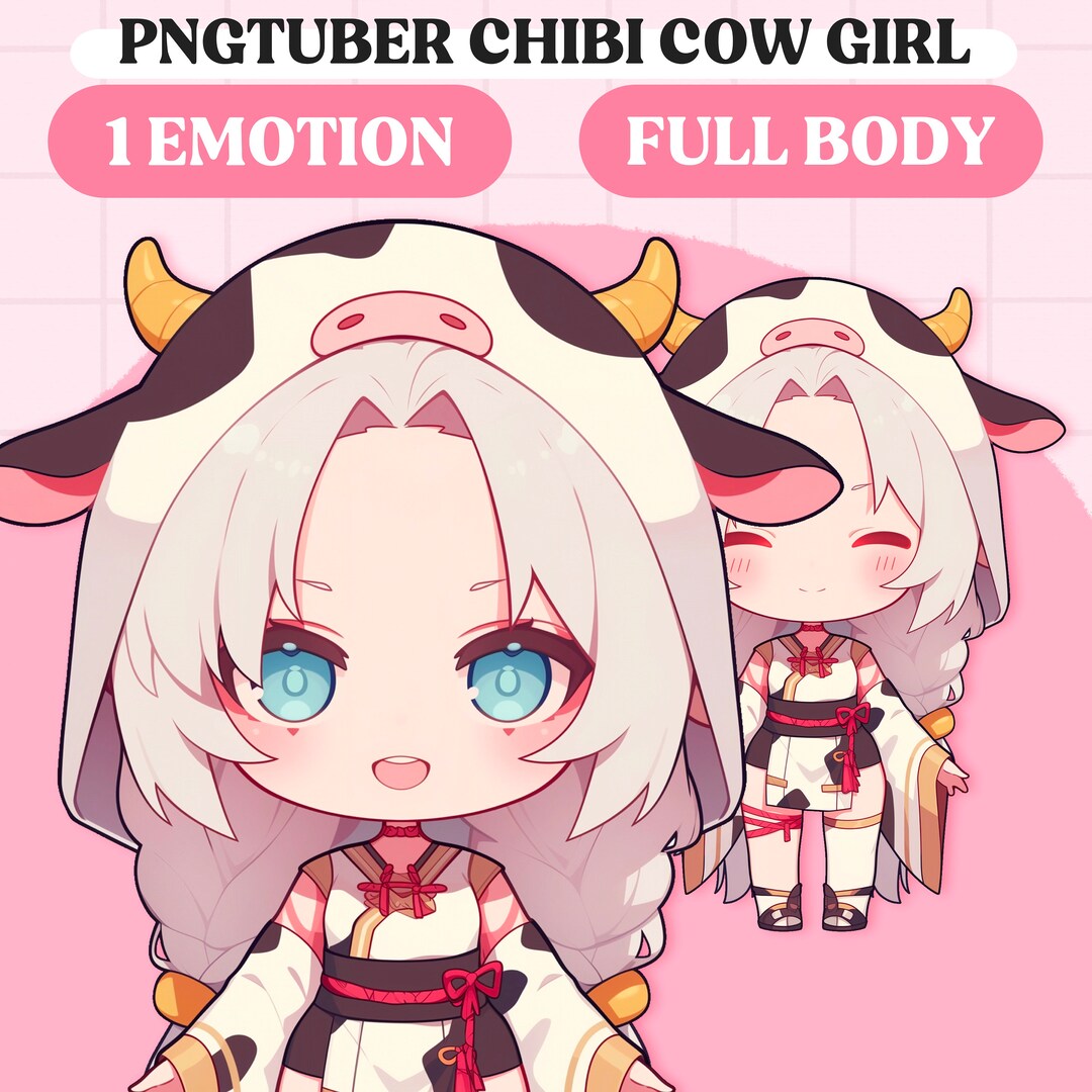 Cute Pngtuber Model | Chibi Cow Girl Pngtuber Premade Model | Chibi PNG ...