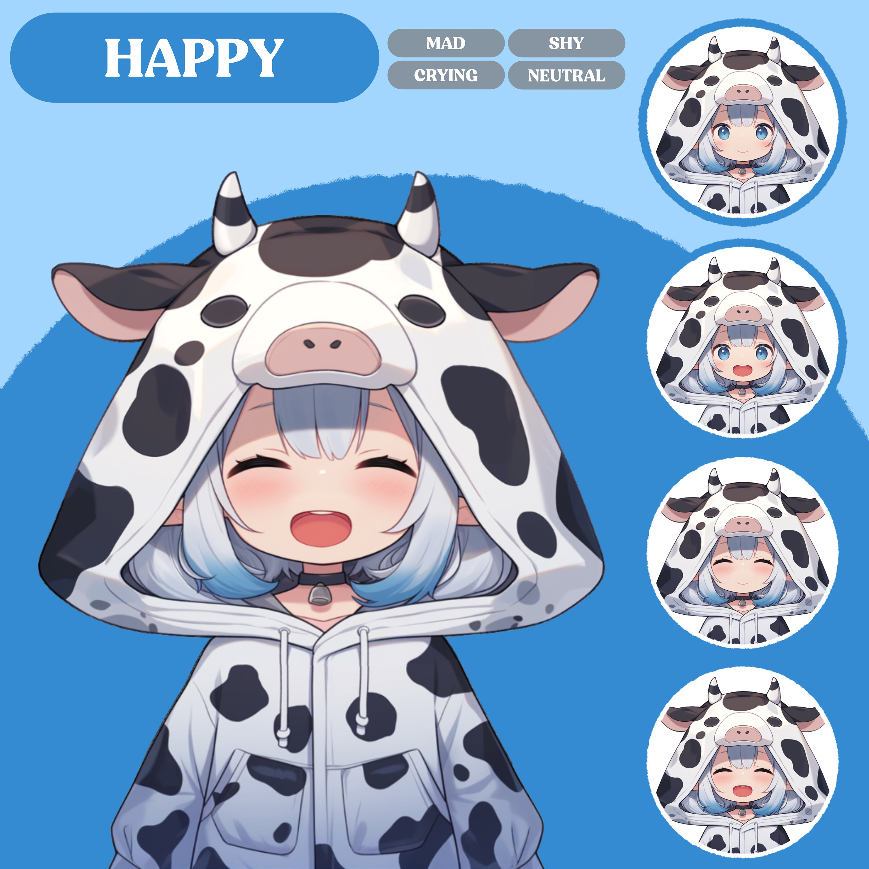 Pngtuber Model | Cow Girl Pngtuber Premade Model | Anime PNG Tuber ...
