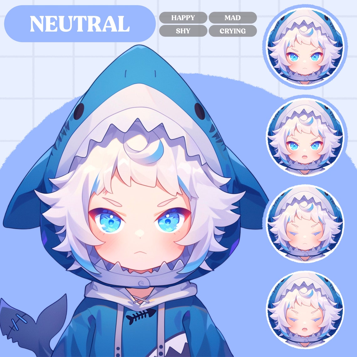 Pngtuber Model Cute Shark Boy Pngtuber Premade Model Chibi PNG Tuber ...