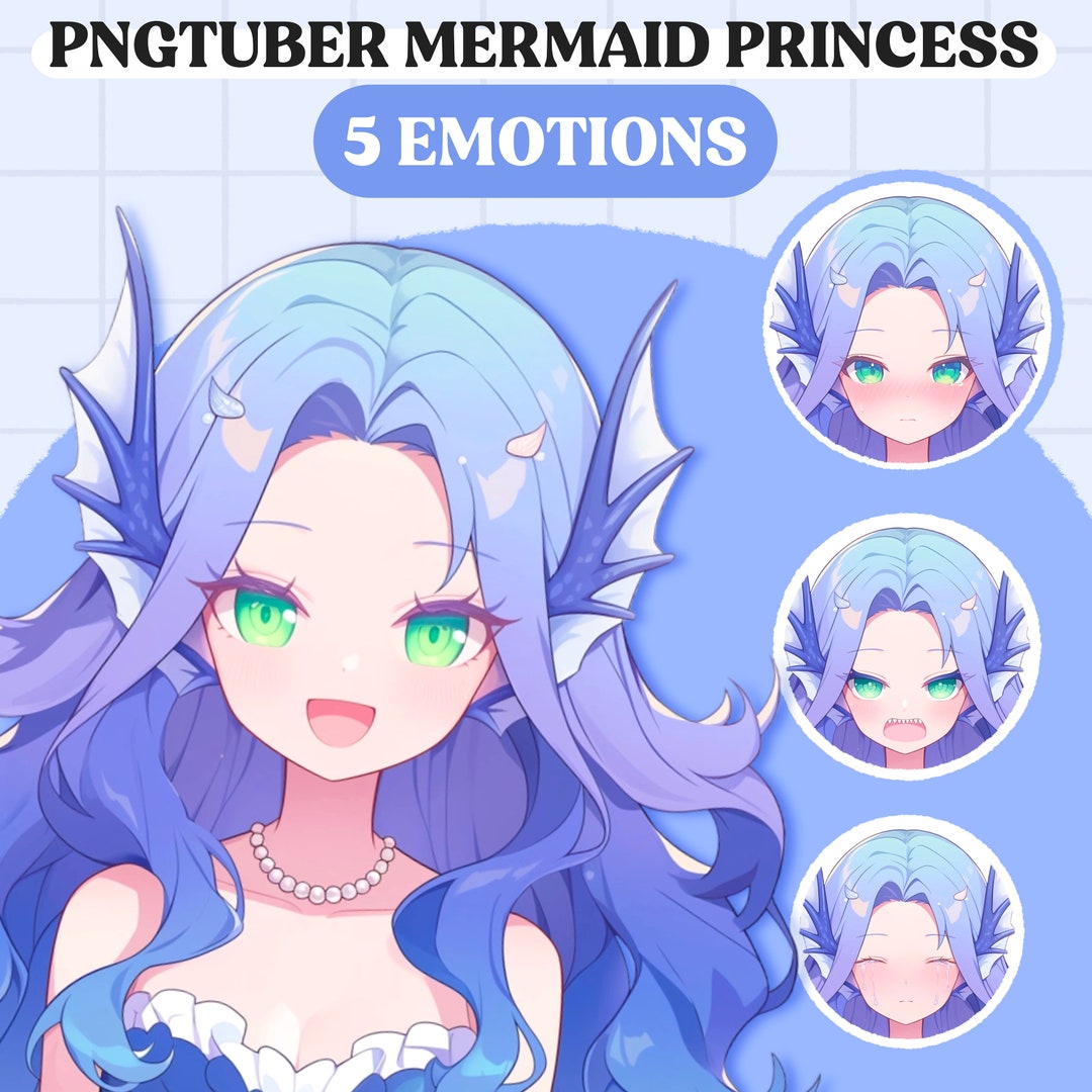 Pngtuber Model | Cute Mermaid Girl Pngtuber Premade Model | Chibi PNG ...