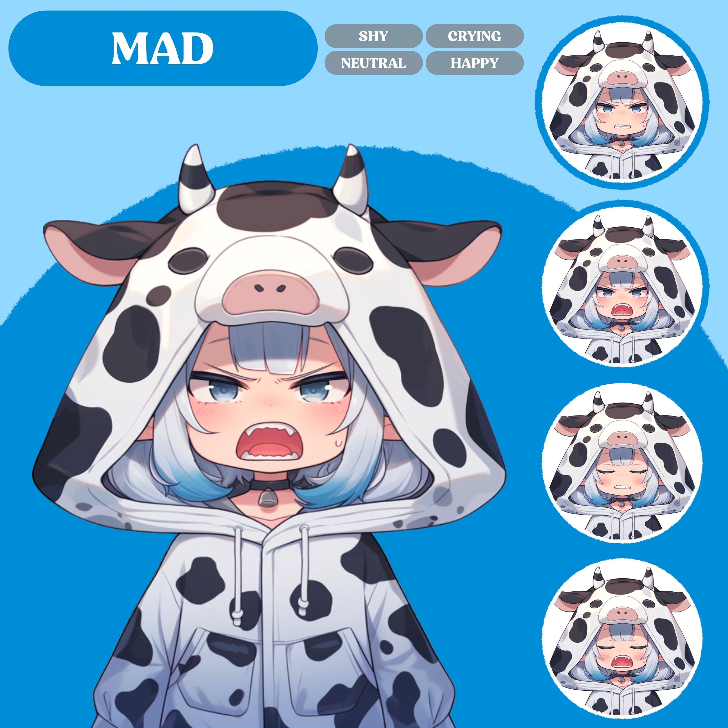 Pngtuber Model | Cow Girl Pngtuber Premade Model | Anime PNG Tuber ...