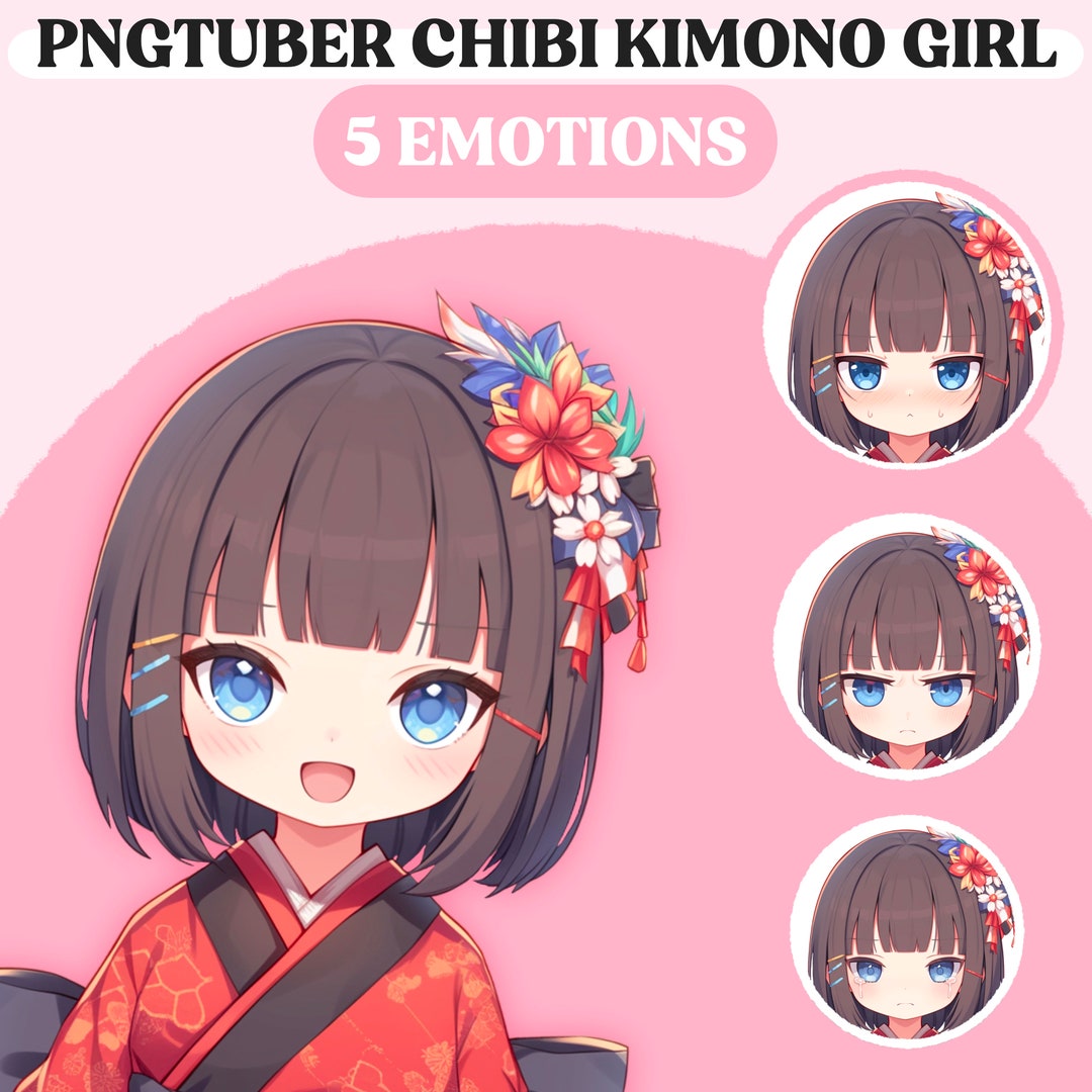 Pngtuber Model | Chibi Kimono Girl Pngtuber Premade Model | Chibi PNG ...