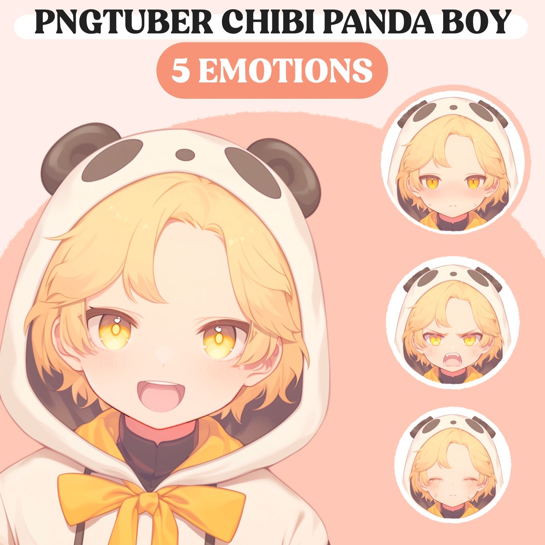 Pngtuber Model | Chibi Blonde Panda Boy Pngtuber Premade Model | Chibi PNG Tuber Asset | Animal ...