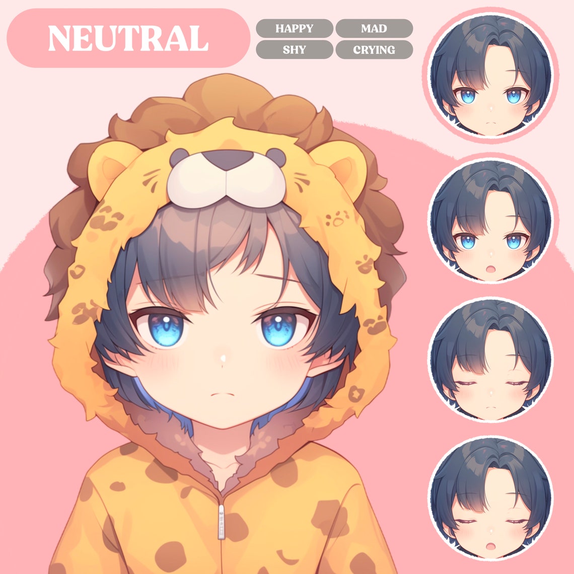 Pngtuber Model Chibi Lion Boy Pngtuber Premade Model Chibi PNG Tuber ...