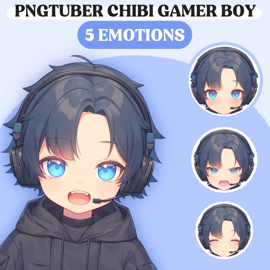 Pngtuber Model Chibi Gamer Boy Pngtuber Premade Model Chibi PNG Tuber ...