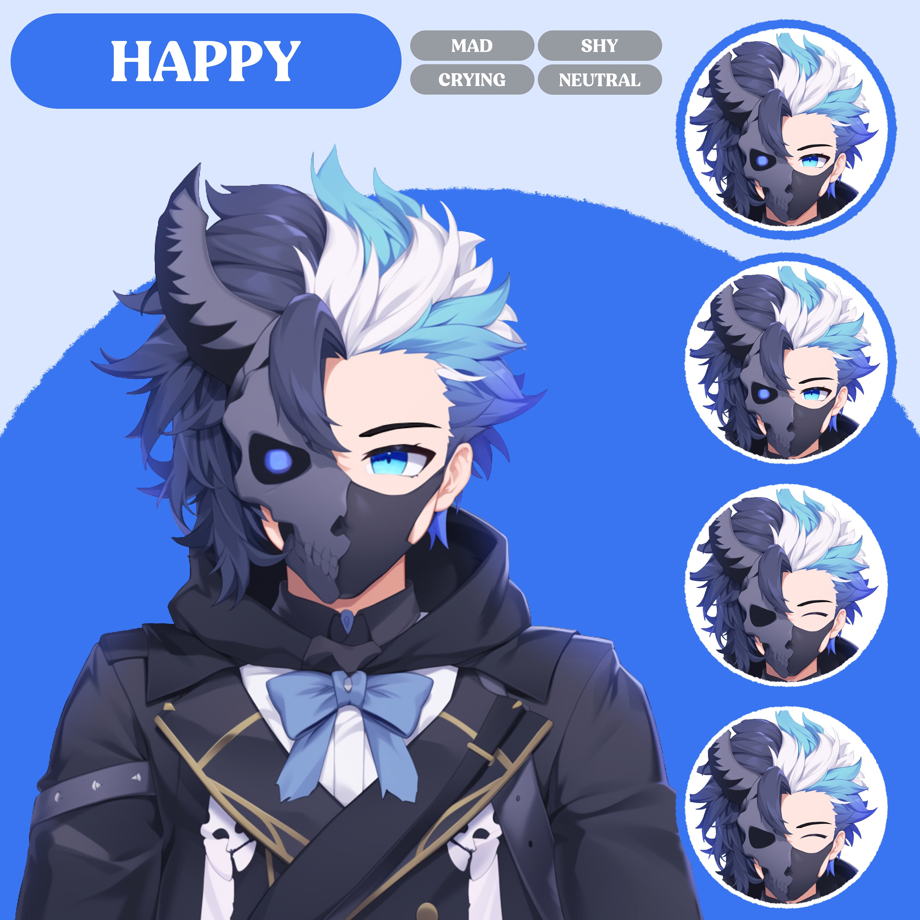 Pngtuber Model | Masked Boy Pngtuber Premade Model | Anime PNG Tuber ...