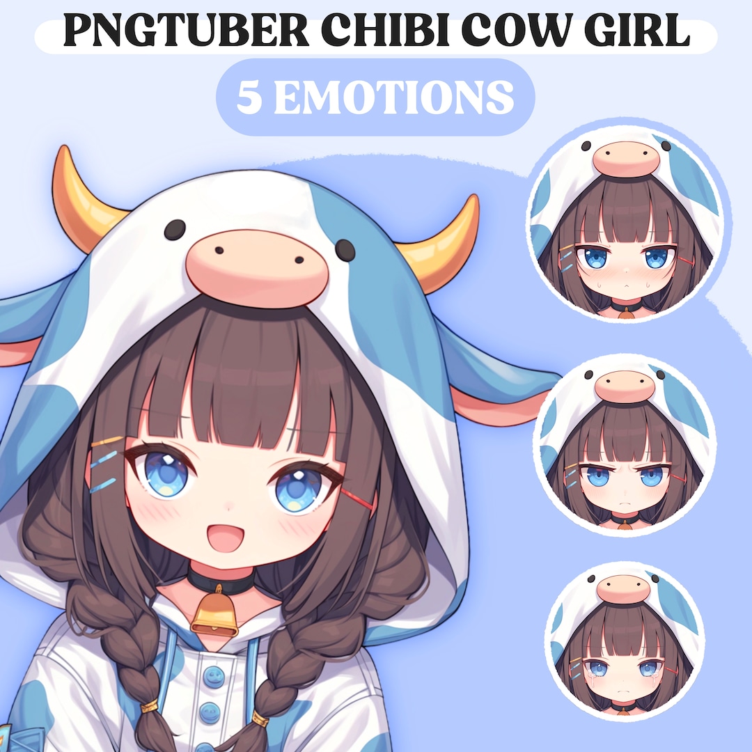 Pngtuber Model | Chibi Cow Girl Pngtuber Premade Model | Chibi PNG ...