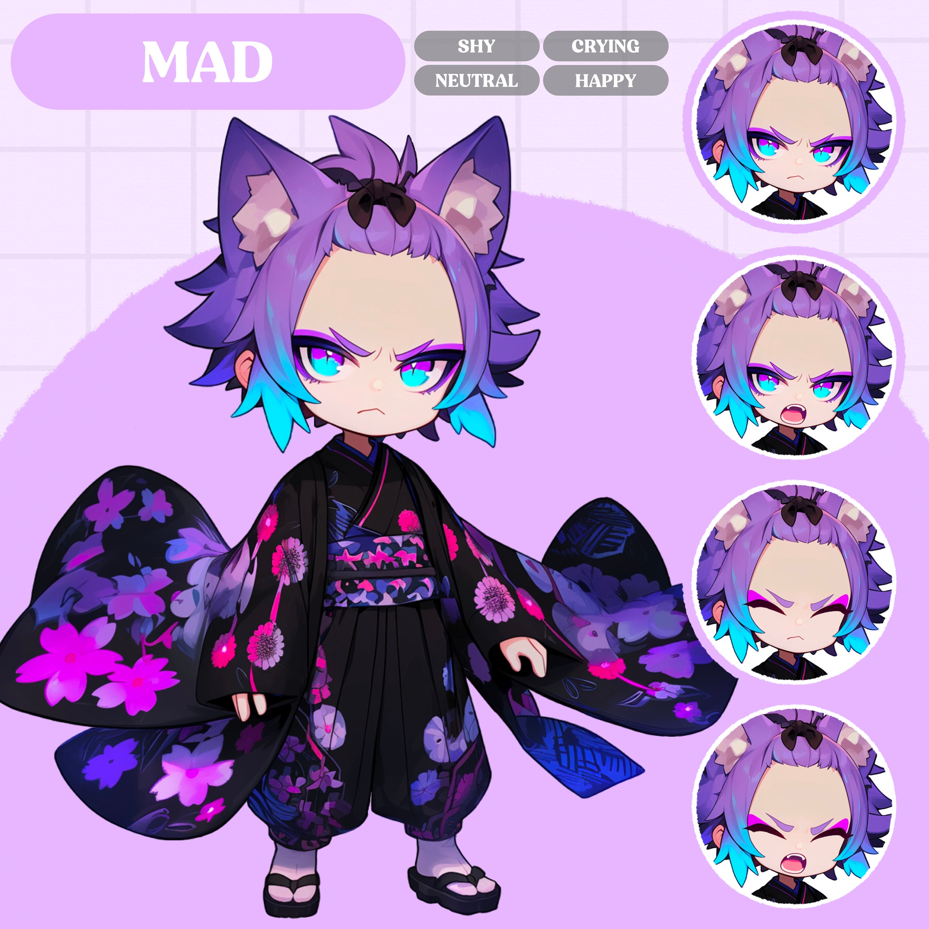 Pngtuber Model Cute Kimono Boy Pngtuber Premade Model Chibi PNG Tuber ...