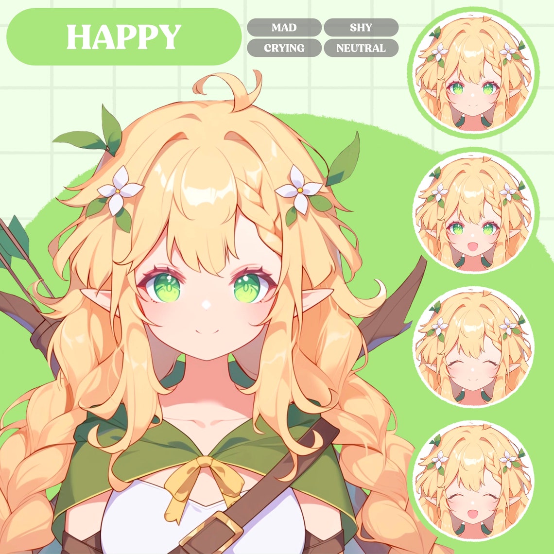 Cute Pngtuber Model Elf Archer Girl Pngtuber Premade Model Veadotube ...