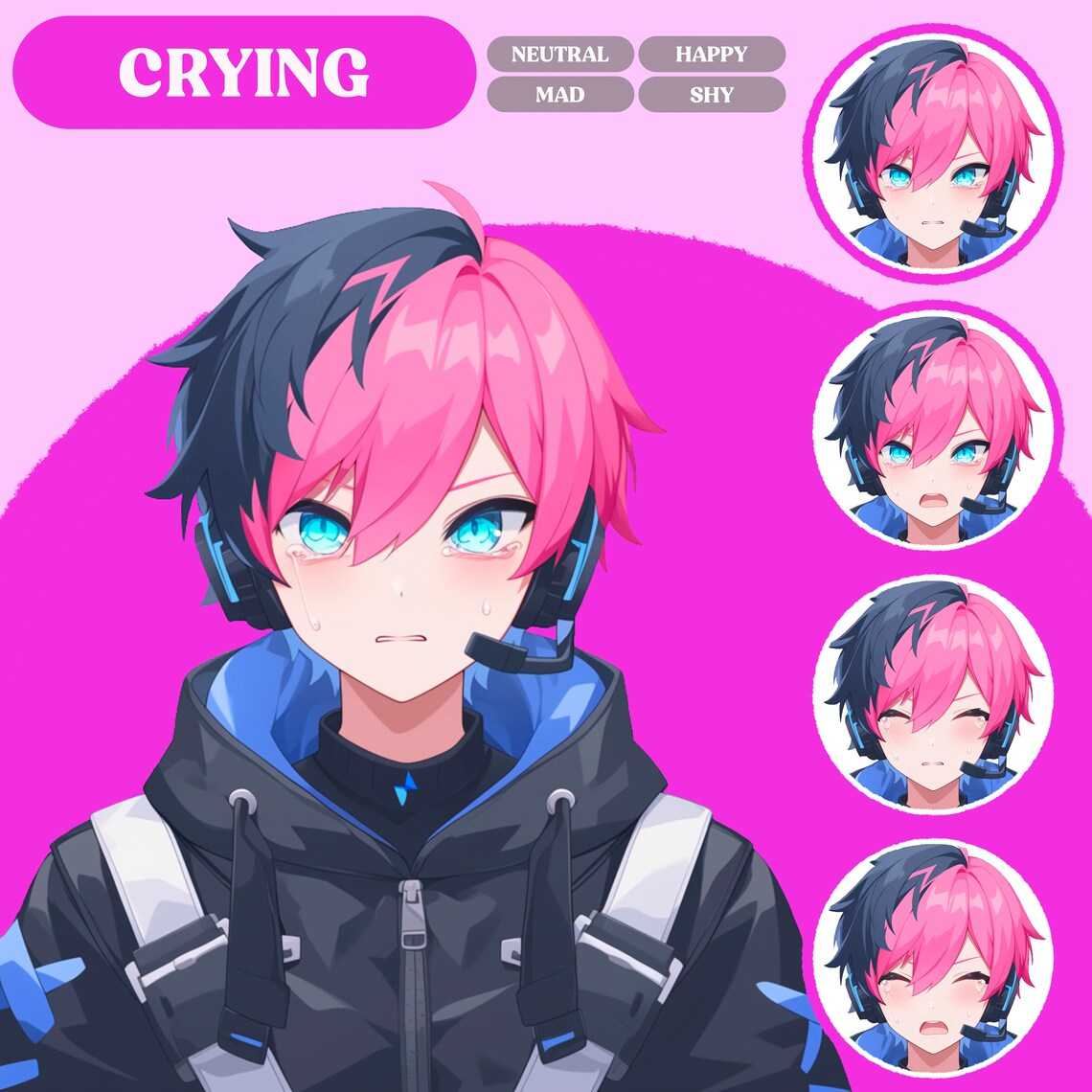 Pngtuber Model Streamer Boy Pngtuber Premade Model Male Pngtuber Assets ...