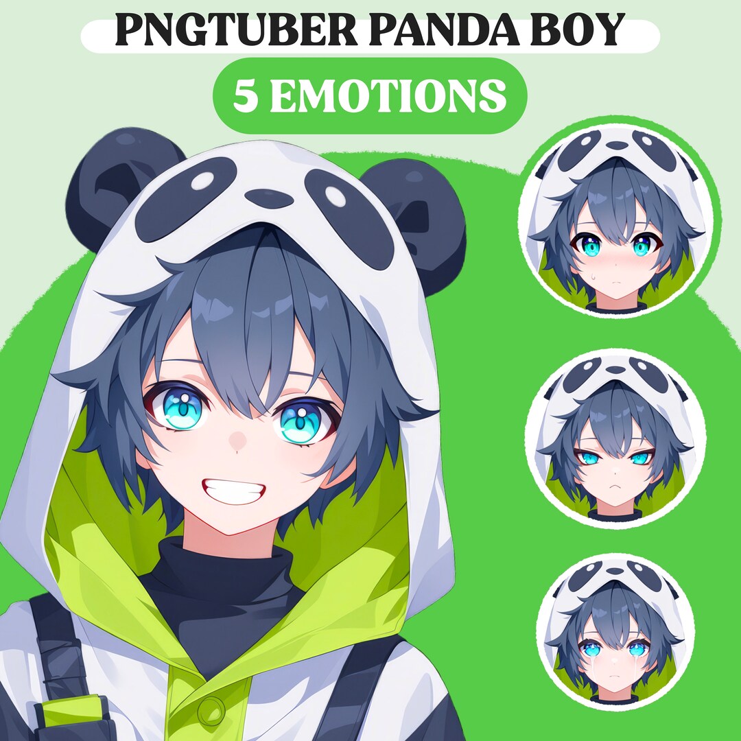 Cute Pngtuber Model | Panda Boy Pngtuber Premade Model | Anime Animal ...