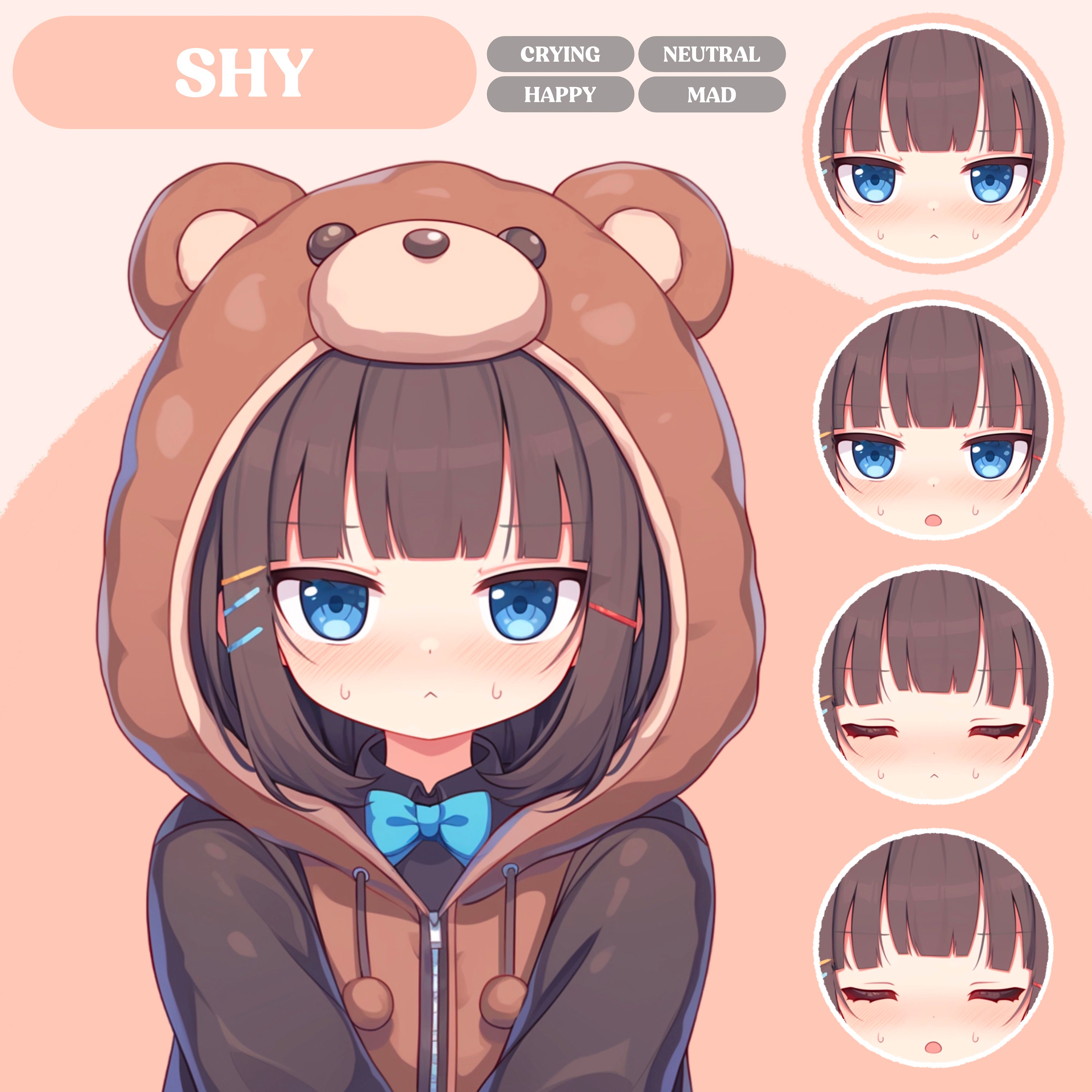 Pngtuber Model | Chibi Teddy Bear Girl Pngtuber Premade Model | Chibi ...