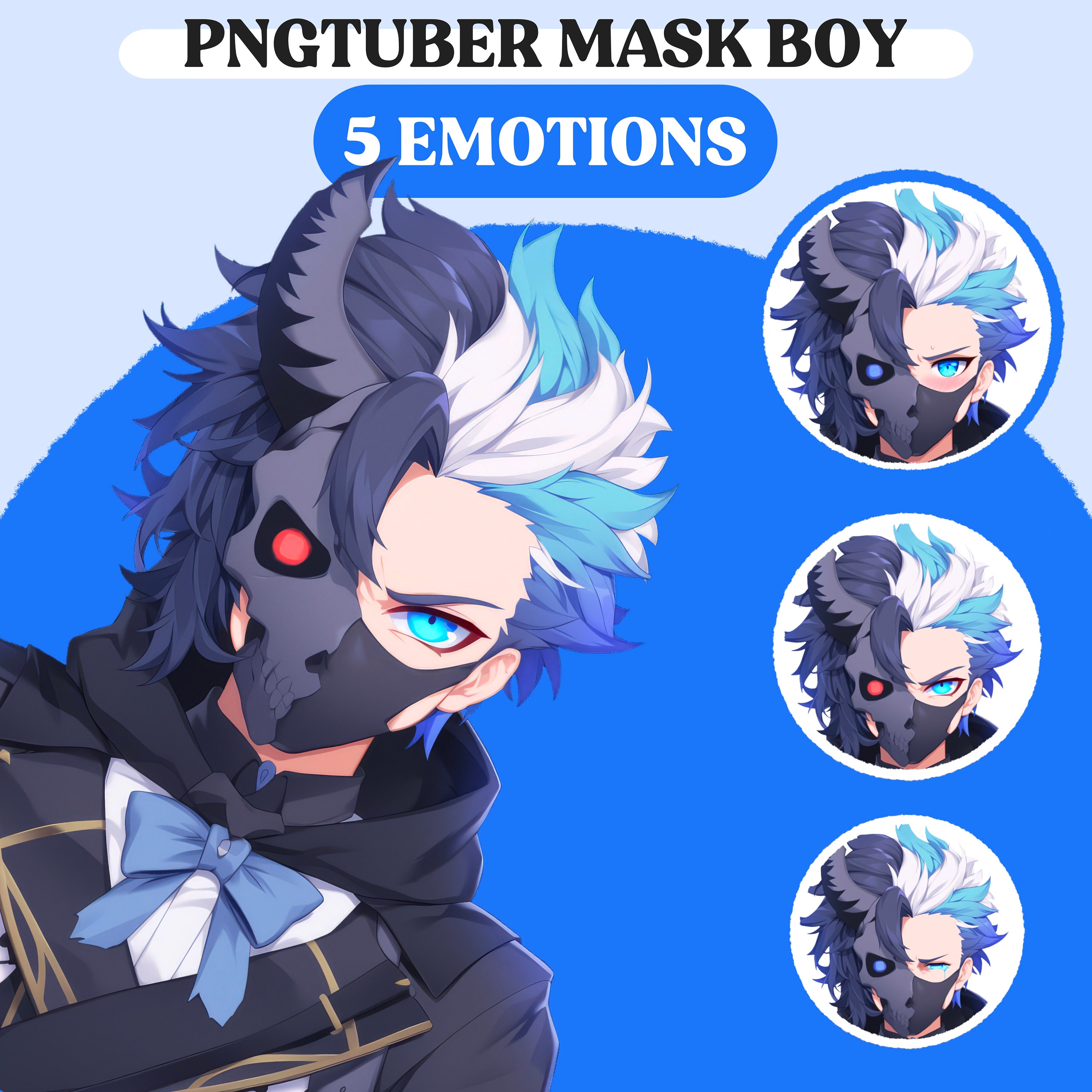 Pngtuber Model | Masked Boy Pngtuber Premade Model | Anime PNG Tuber ...
