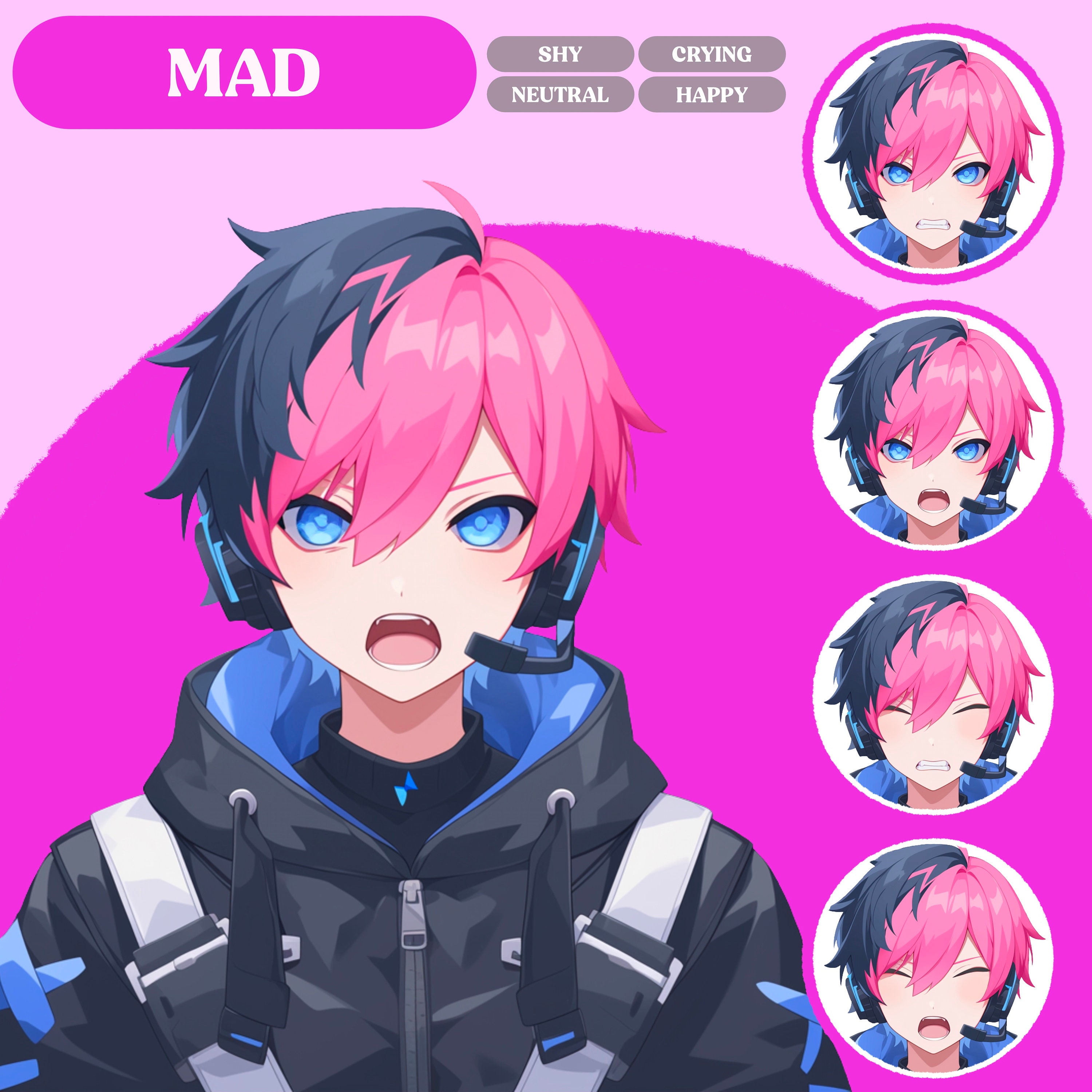 Pngtuber Model Streamer Boy Pngtuber Premade Model Male Pngtuber Assets ...