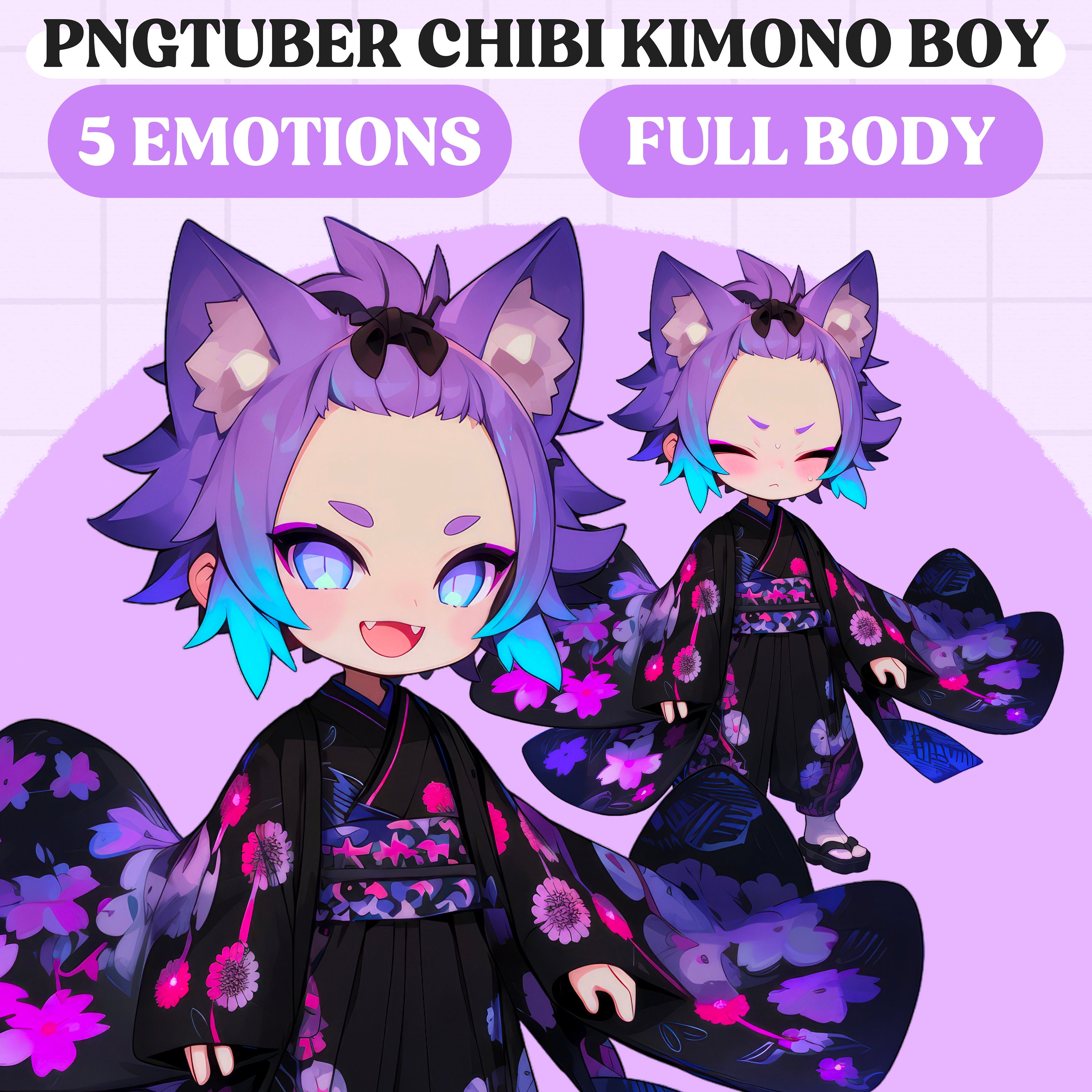 Pngtuber Model Cute Kimono Boy Pngtuber Premade Model Chibi PNG Tuber ...