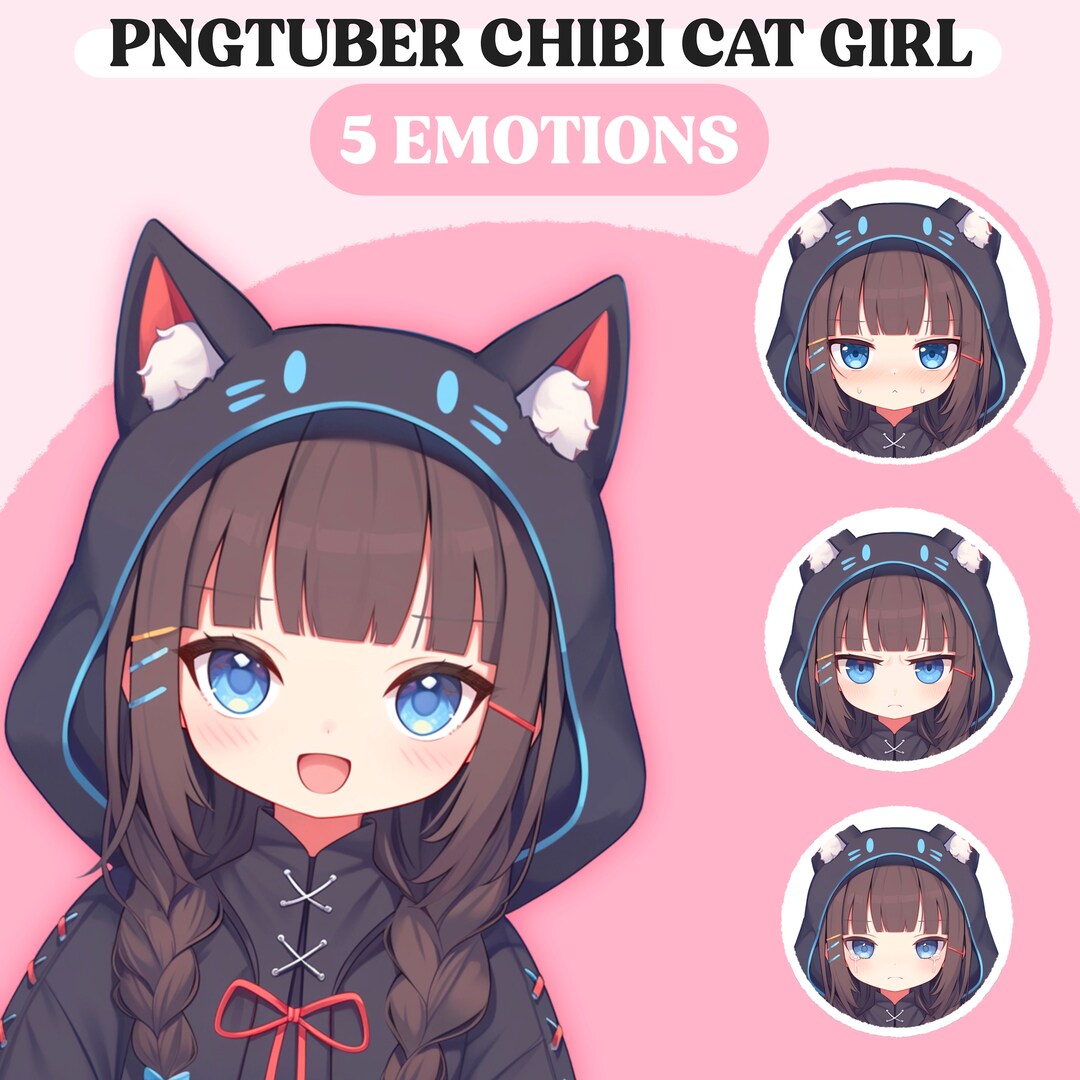 Pngtuber Model | Chibi Cat Girl Pngtuber Premade Model | Chibi PNG ...