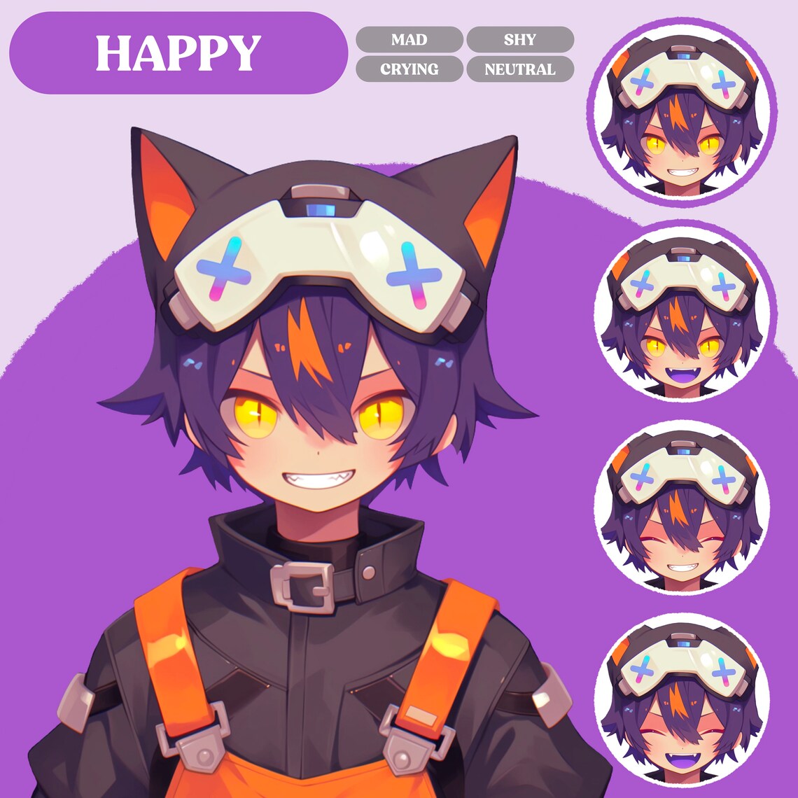 Pngtuber Model | Chibi Cat Boy Pngtuber Premade Model | Chibi PNG Tuber ...