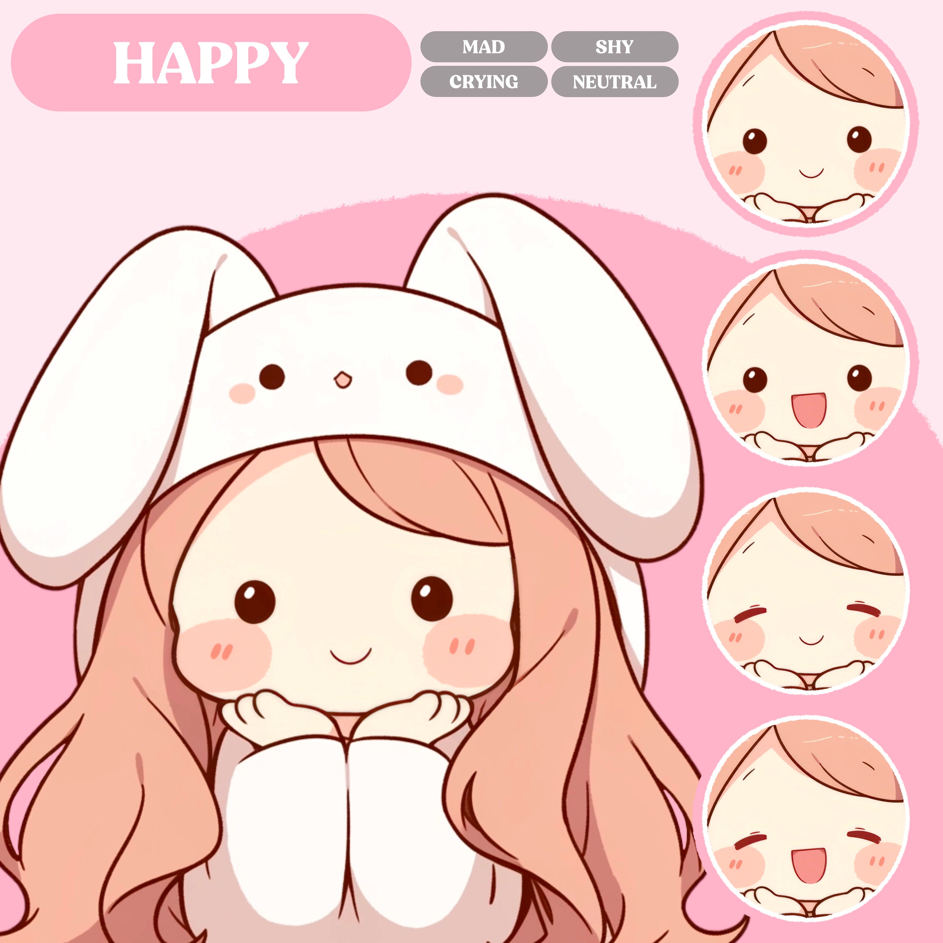 Chibi Pngtuber Model | Chibi Bunny Girl Pngtuber Premade Model | Chibi ...