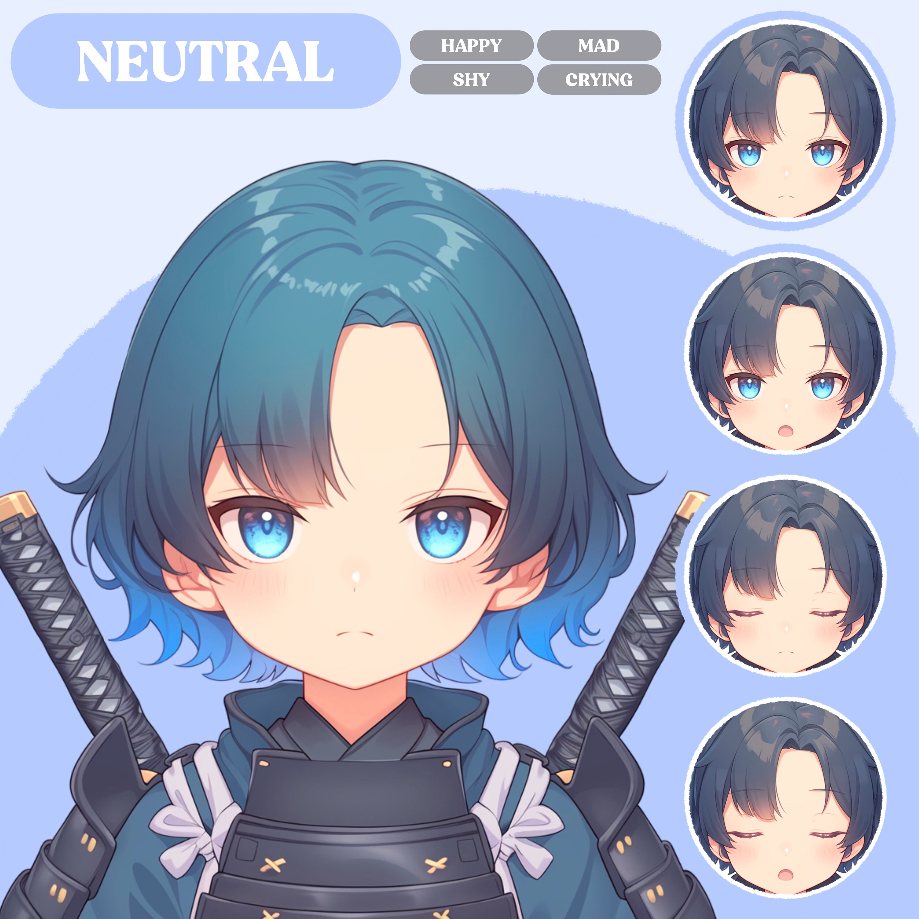 Pngtuber Model Chibi Samurai Boy Pngtuber Premade Model Chibi PNG Tuber ...