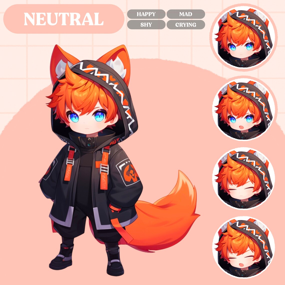 Pngtuber Model | Fox Chibi Animal Pngtuber Premade Model | Chibi PNG ...