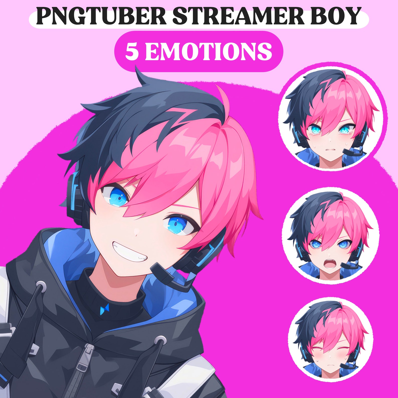 Pngtuber Model | Streamer Boy Pngtuber Premade Model | Male Pngtuber ...