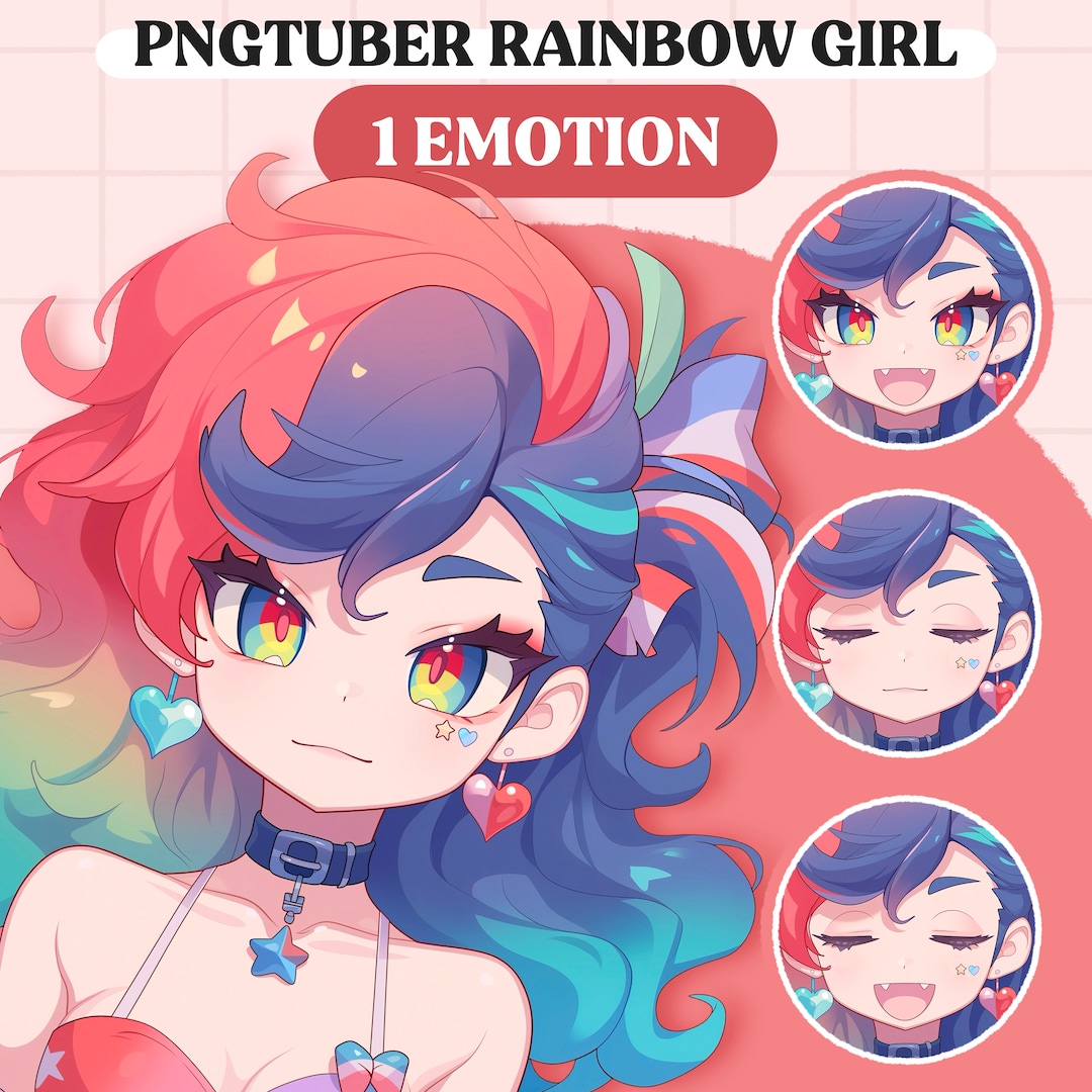 Cute Pngtuber Model | Rainbow Girl Pngtuber Premade Model | Veadotube ...