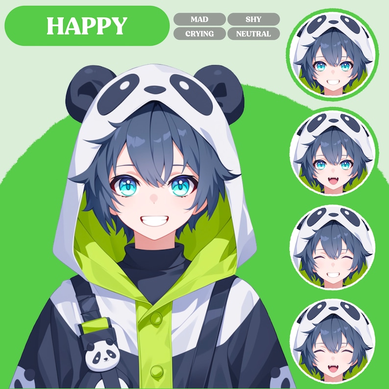 Cute Pngtuber Model | Panda Boy Pngtuber Premade Model | Anime Animal ...