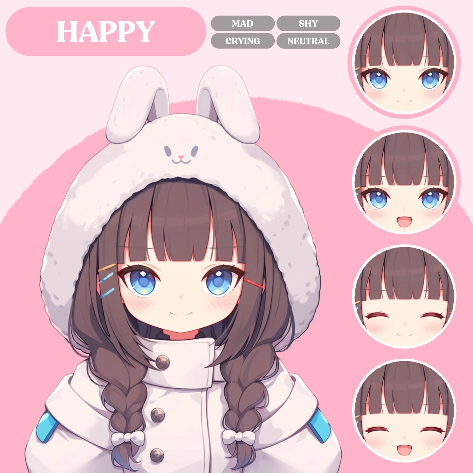 Pngtuber Model - 10 Outfits | Chibi Girl Pngtuber Premade Model | Chibi ...
