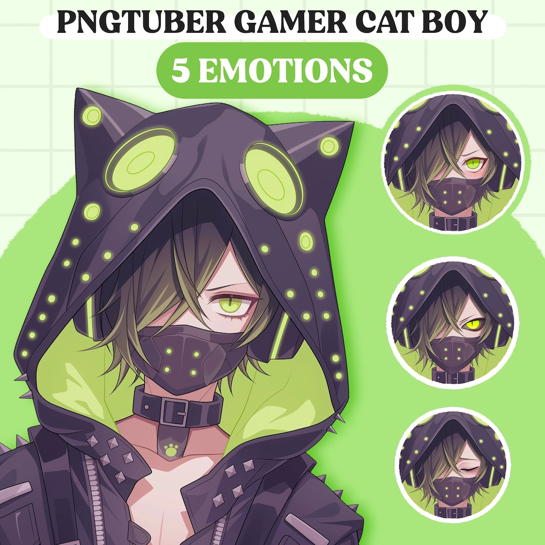 Pngtuber Model | Gamer Cat Boy Pngtuber Premade Model | Chibi PNG Tuber ...