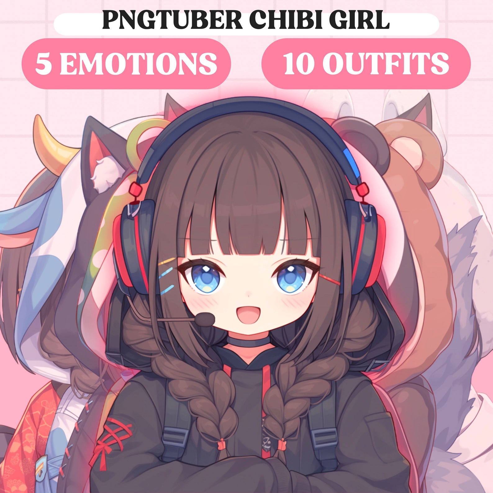 Pngtuber Model 10 Outfits Chibi Girl Pngtuber Premade Model Chibi ...