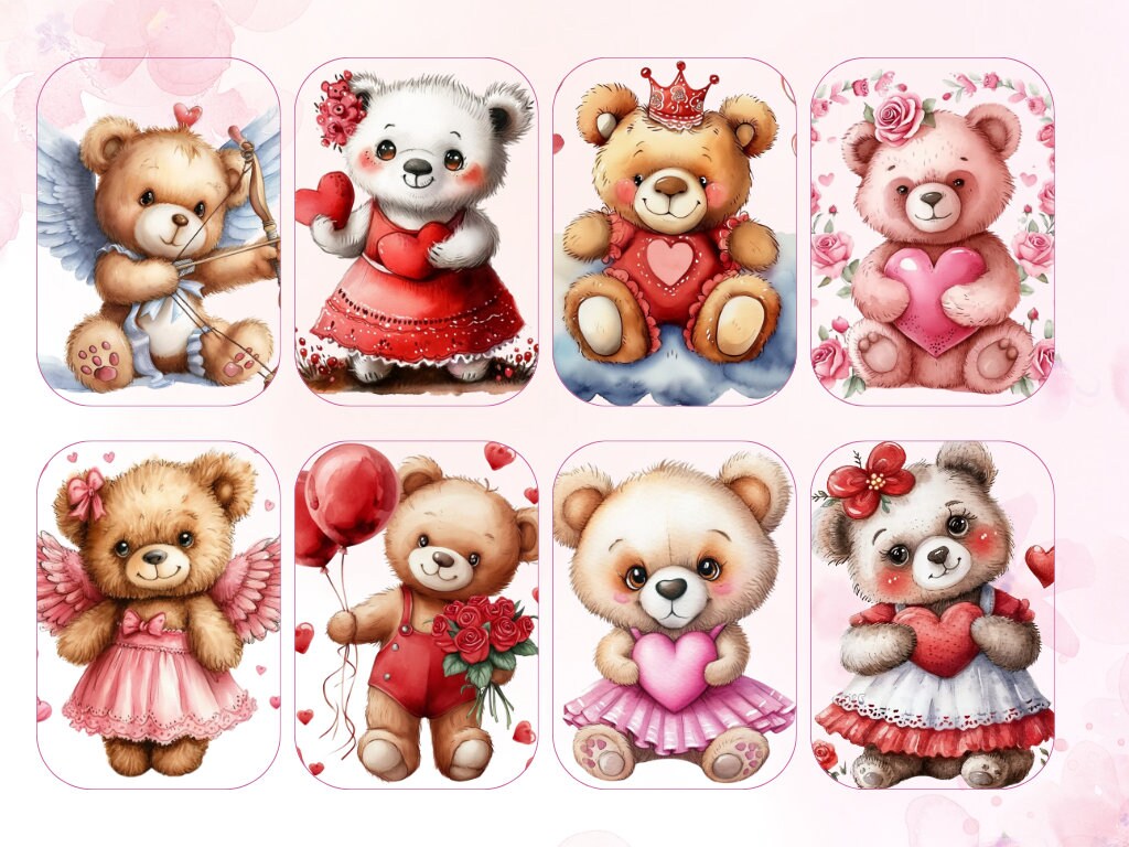 Watercolor Valentine's Day Clipart Teddy Bear, Watercolor Love Clipart ...
